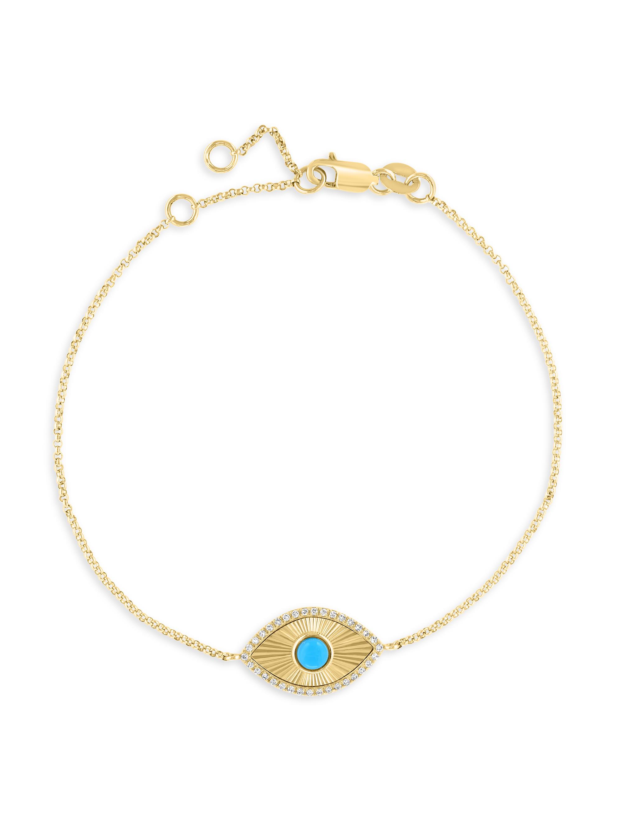 Click here for Effy Womens 14K Yellow Gold  Turquoise & Diamond B... prices