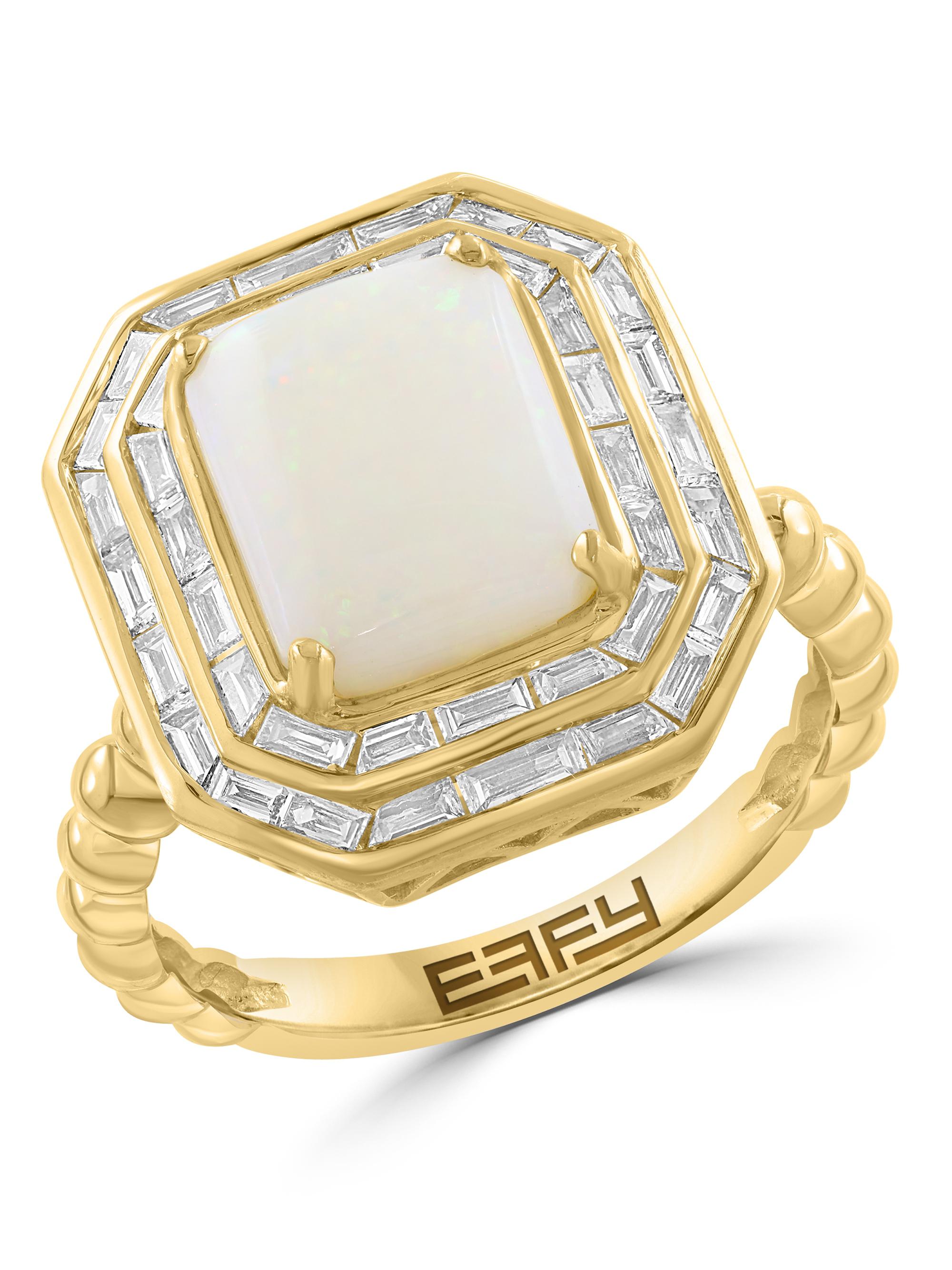 Click here for Effy Womens 14K Yellow Gold  Opal & Diamond Ring -... prices