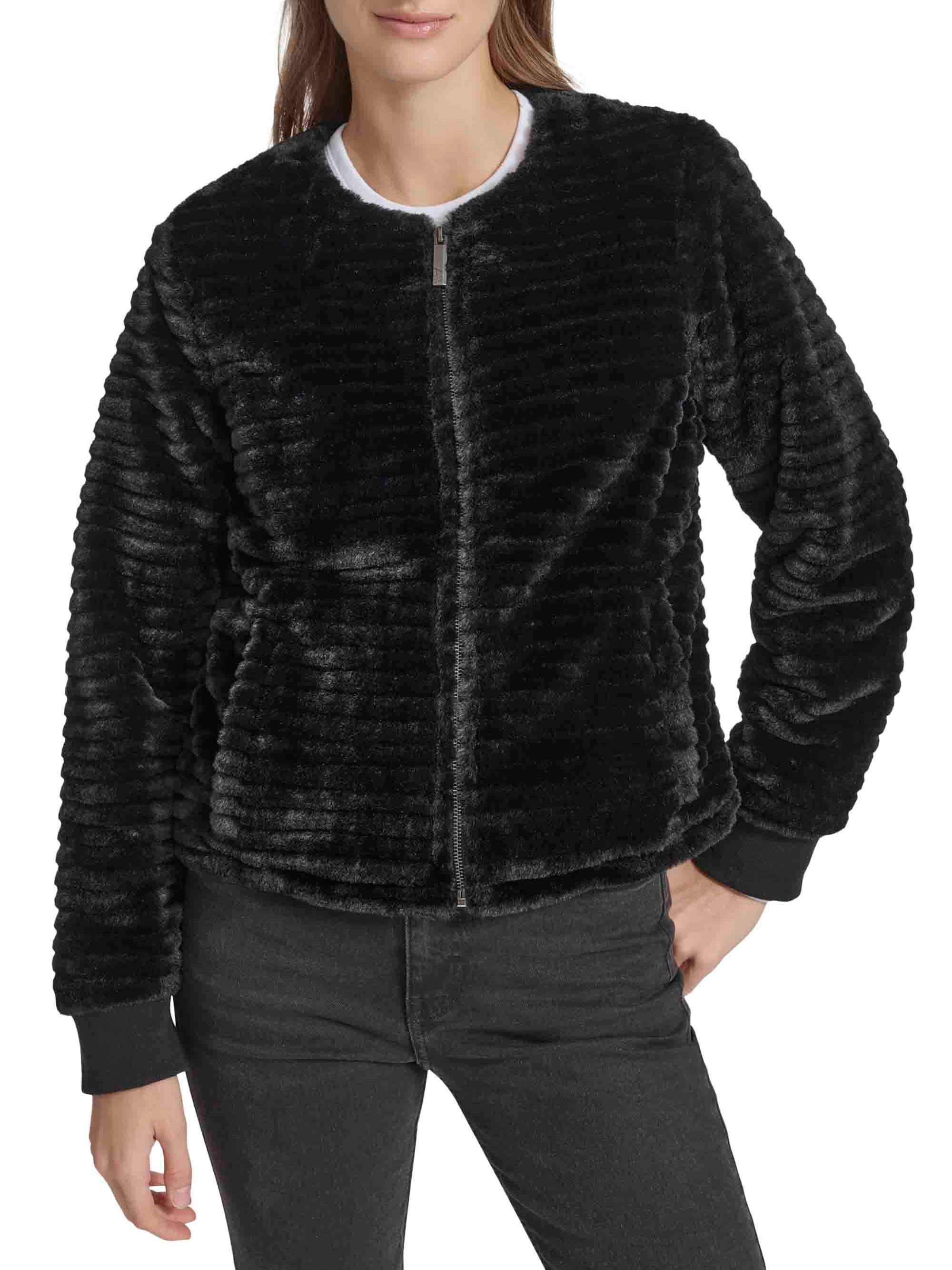 Click here for Andrew Marc Womens Faux-Mink Ribbed Collarless Jac... prices