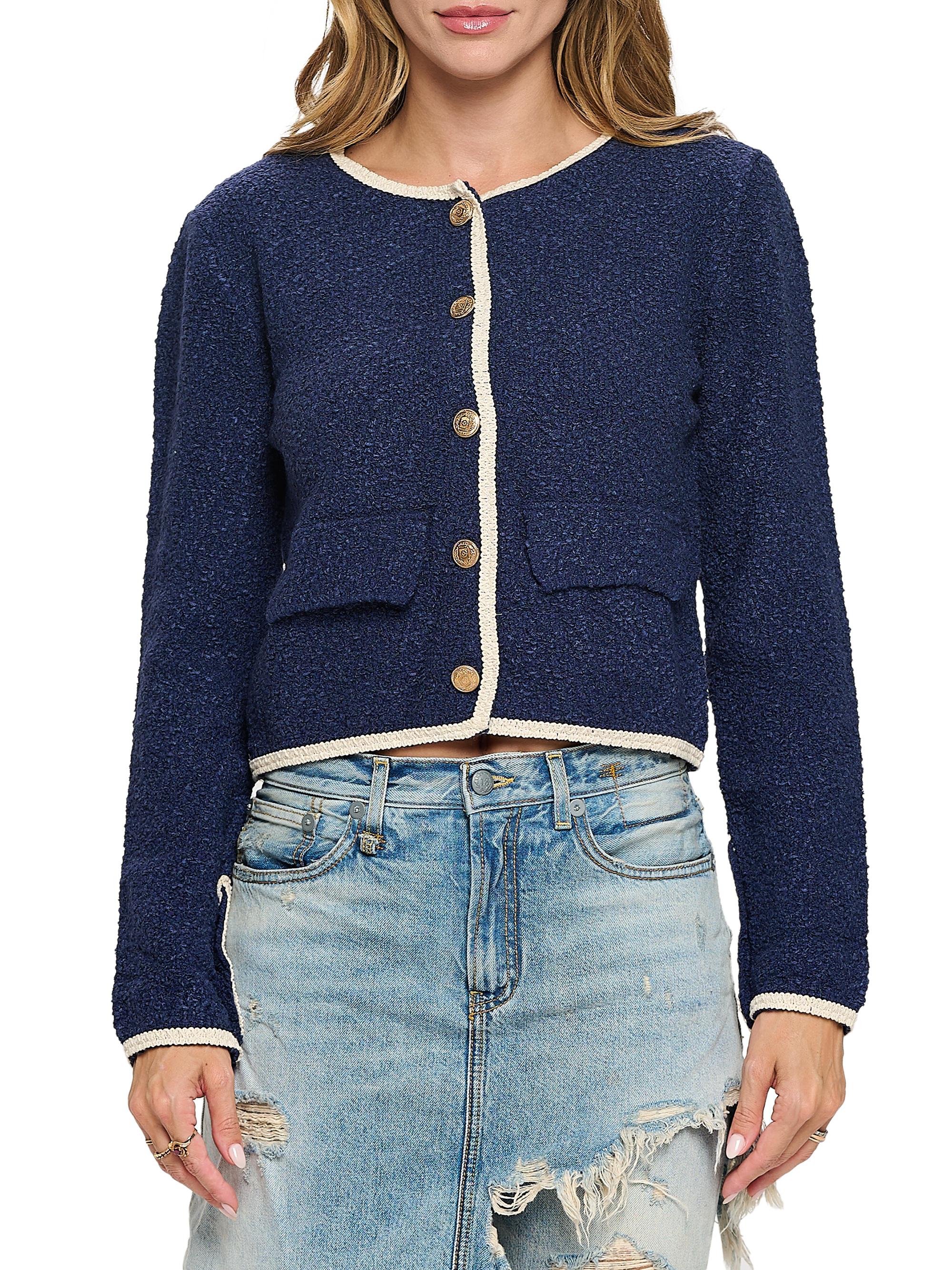 Click here for Renee C. Womens Contrast Trim Cropped Cardigan - N... prices