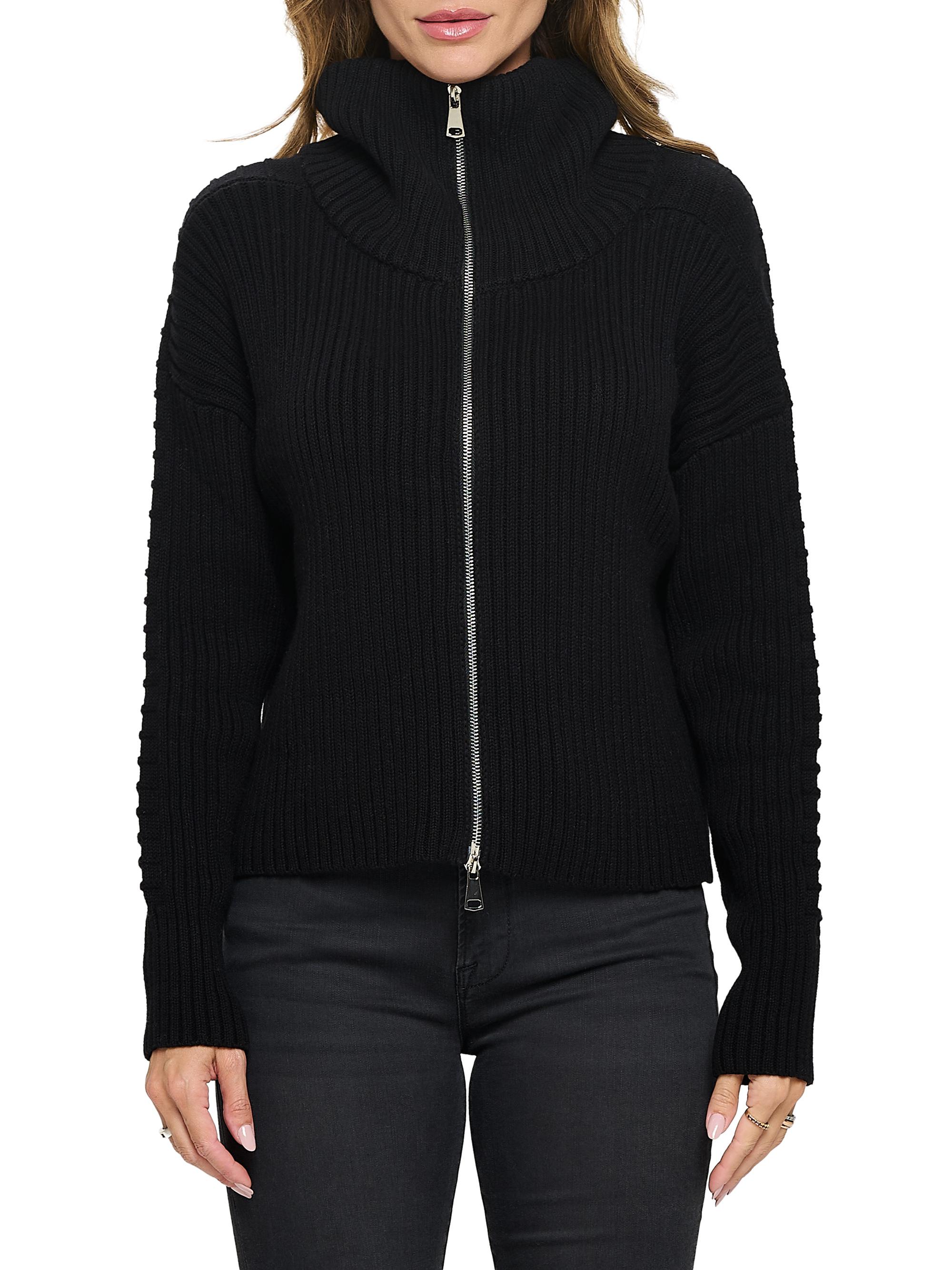 Click here for Renee C. Womens Ribbed Full Zip Sweater - Black -... prices