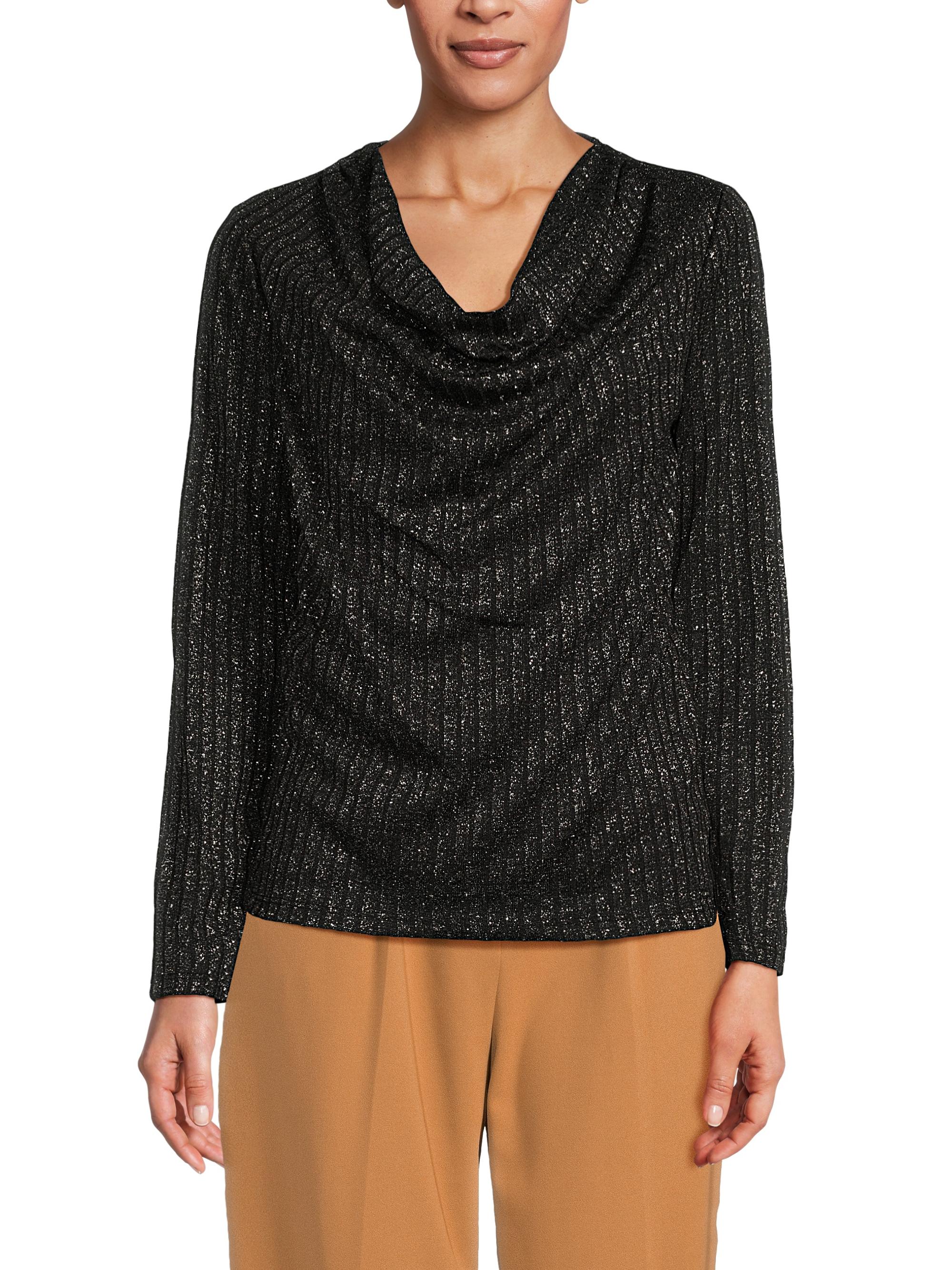 Click here for Calvin Klein Womens Shimmer Cowlneck Top - Black M... prices