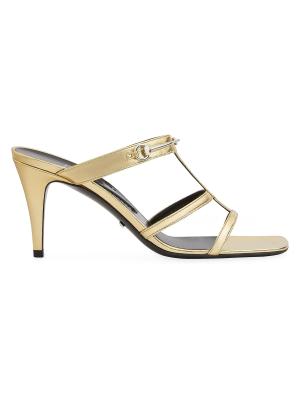 Gucci Divine 75MM Metallic Leather Sandals on SALE | Saks OFF 5TH