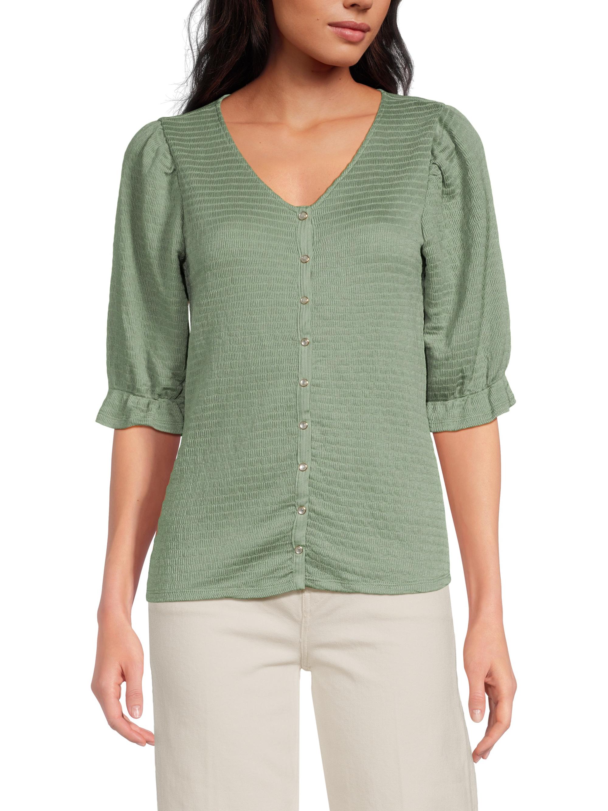 Click here for Design History Womens Textured Puff-Sleeve Top - D... prices