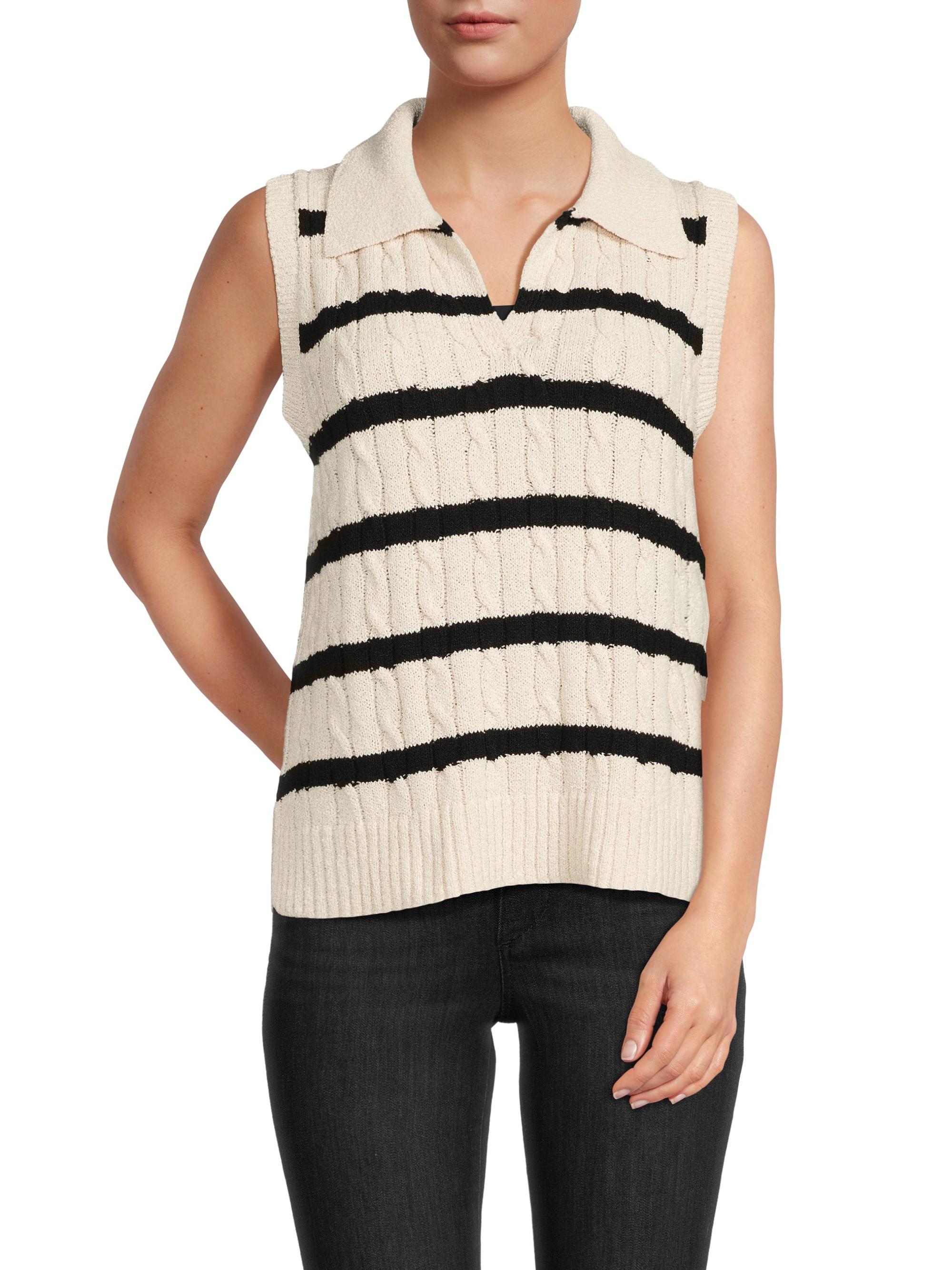 Click here for Design History Womens Striped Cable Knit Sweater V... prices