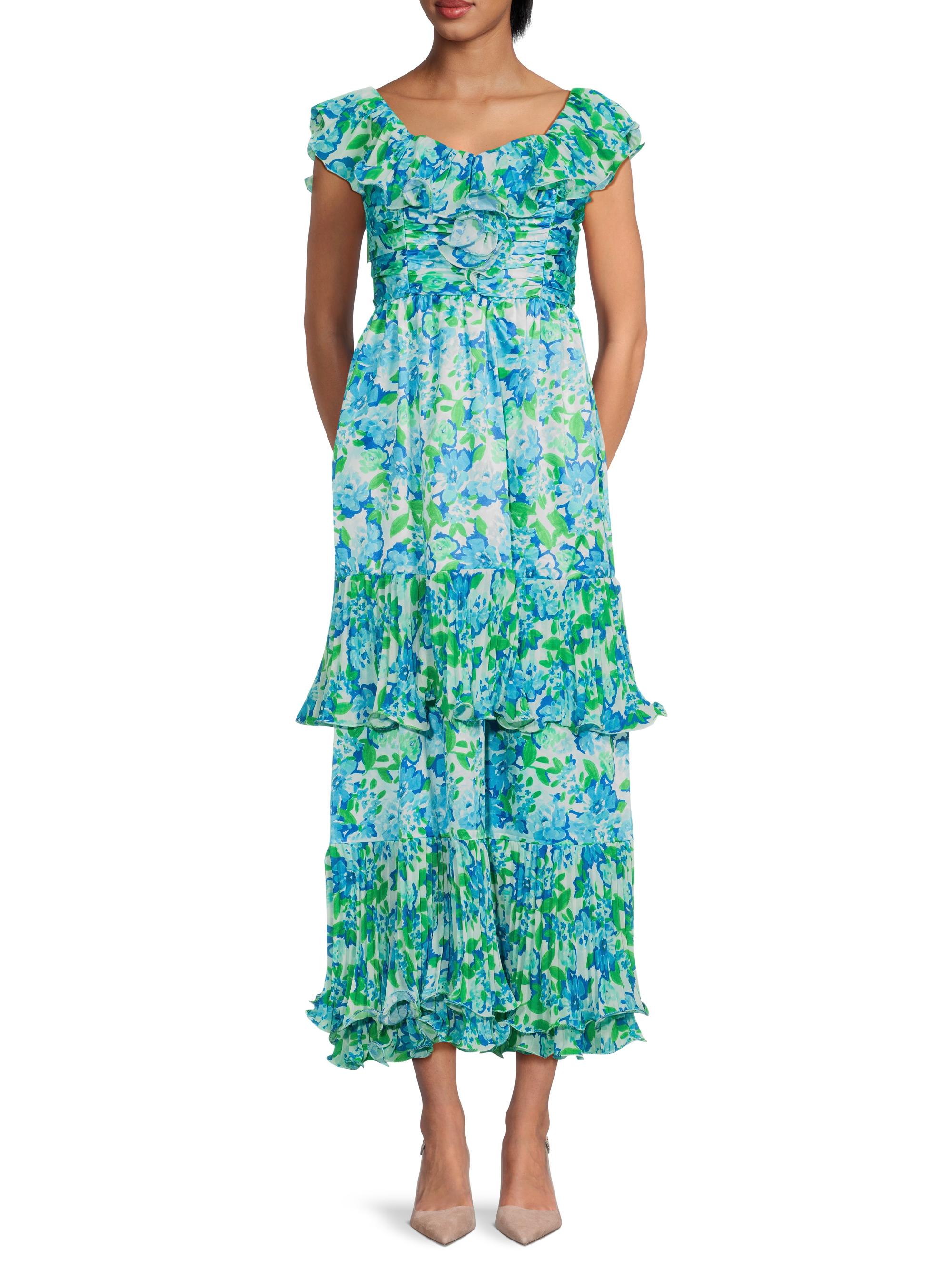 Click here for Amur Womens Pia Floral Tiered Midi-Dress - Garden... prices