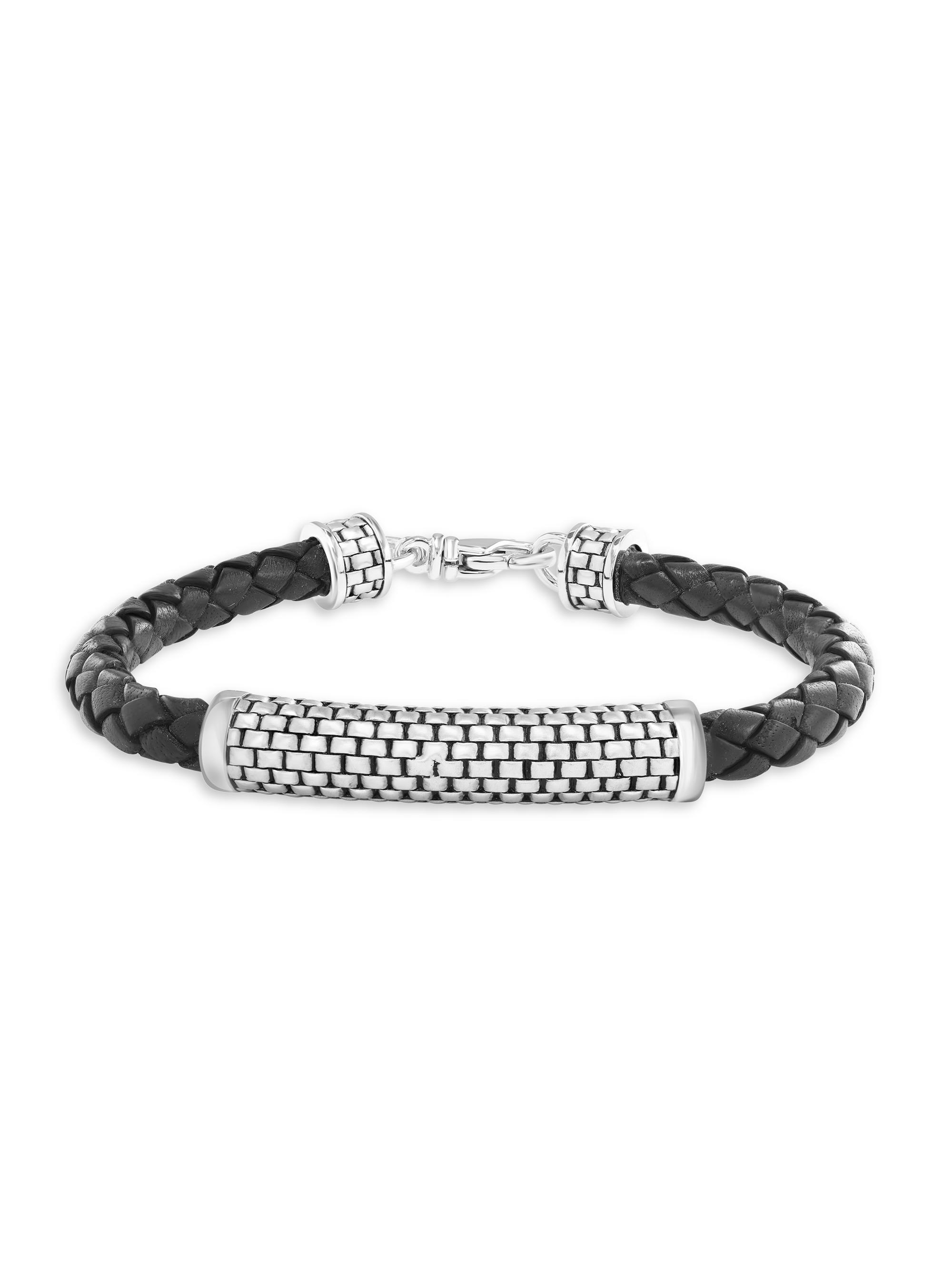 Click here for Effy Mens Sterling Silver Braided Leather Bracelet... prices