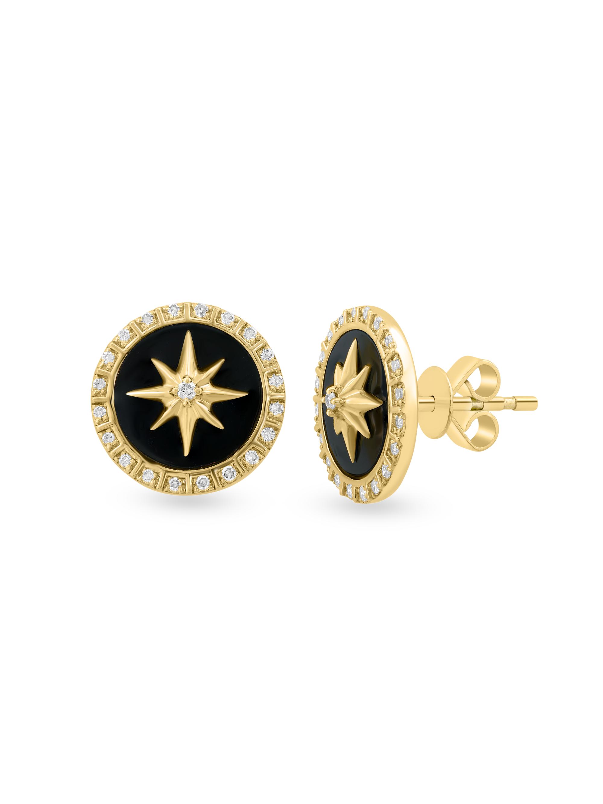 Click here for Effy Womens 14K Yellow Gold  Onyx & Diamond Stud E... prices
