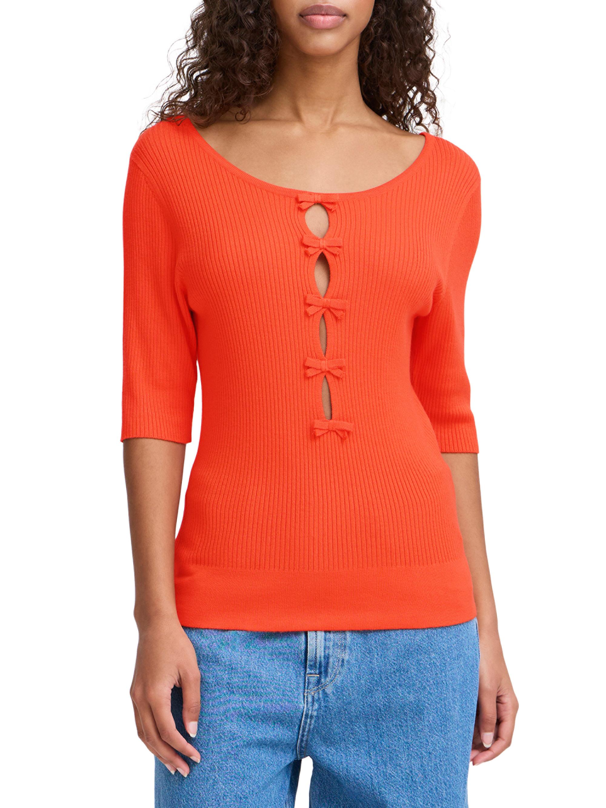 Click here for Ichi Womens Cut-Out Bow Rib-Knit Sweater - Fiesta... prices