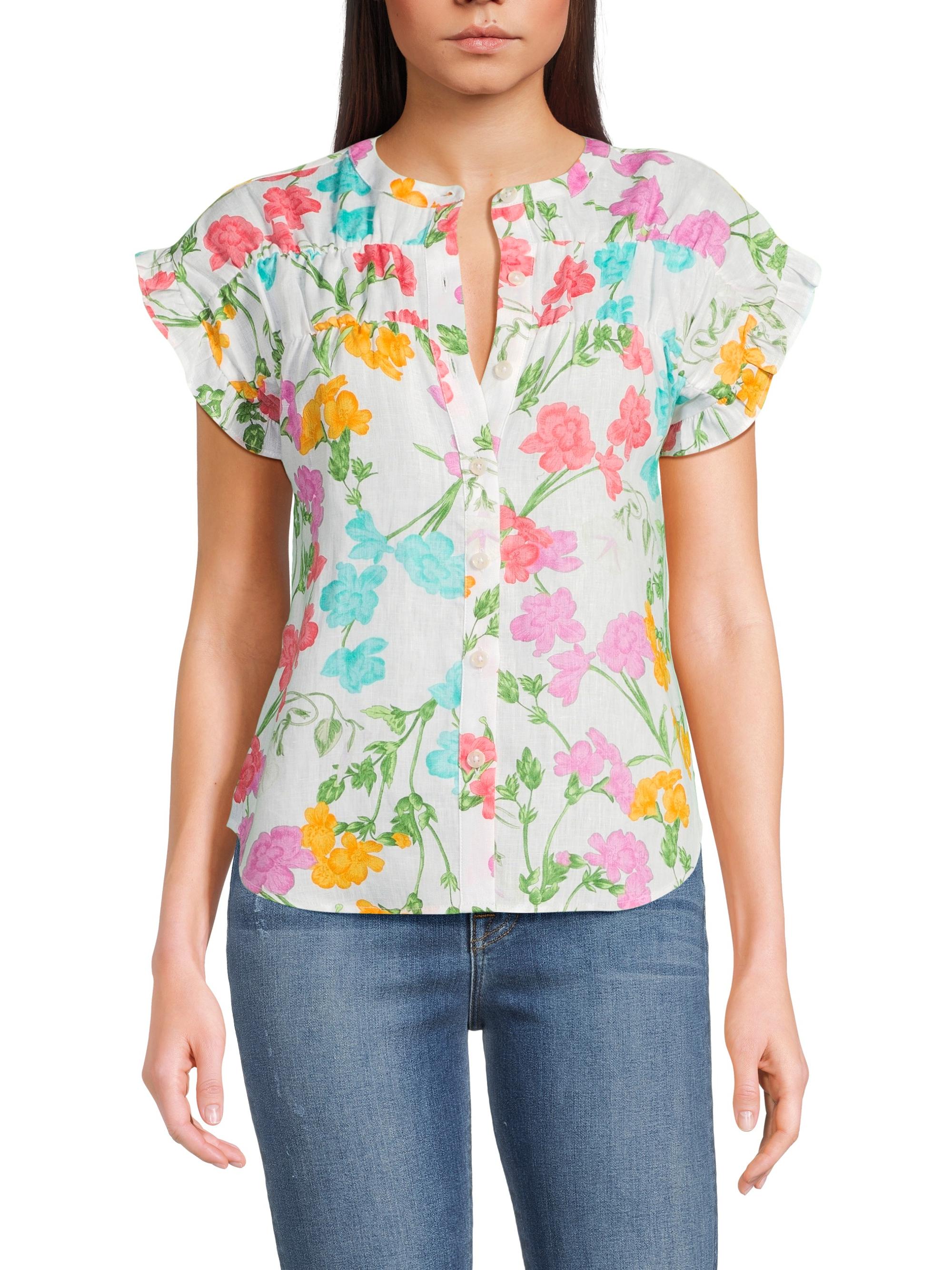 Click here for Saks Fifth Avenue Womens 100 Linen Smocked Shirt -... prices