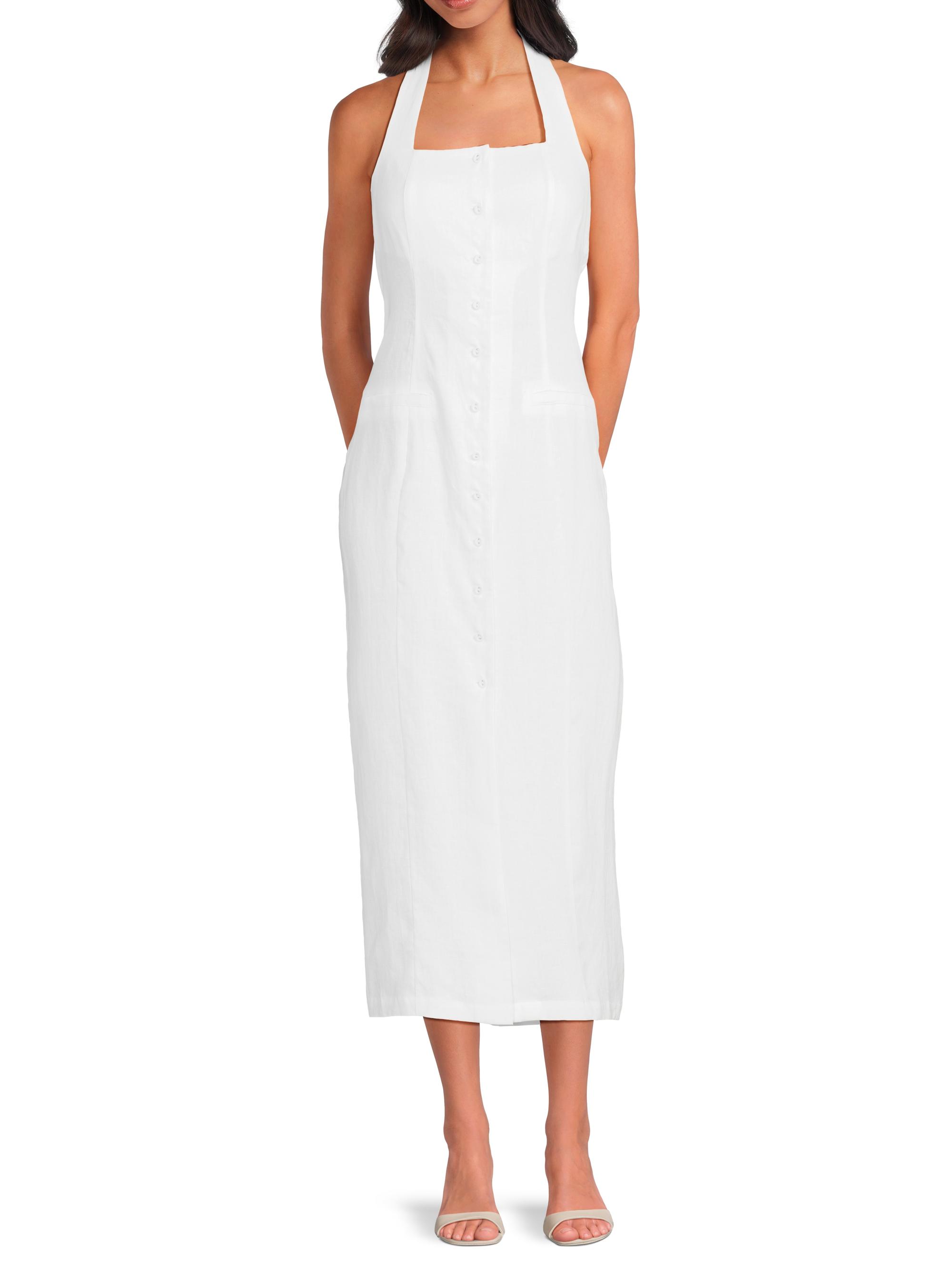 Click here for Saks Fifth Avenue Womens Halter 100 Linen Midi-Dre... prices