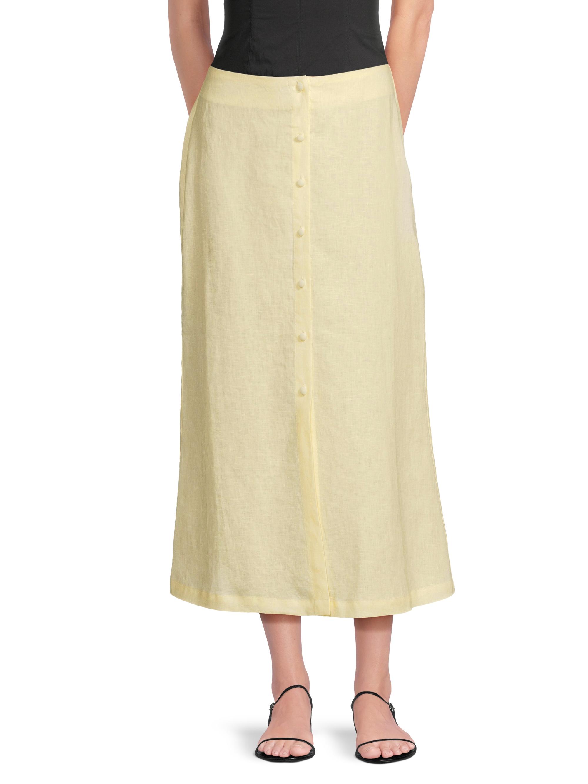 Click here for Saks Fifth Avenue Womens 100 Linen Midi-Skirt - Li... prices