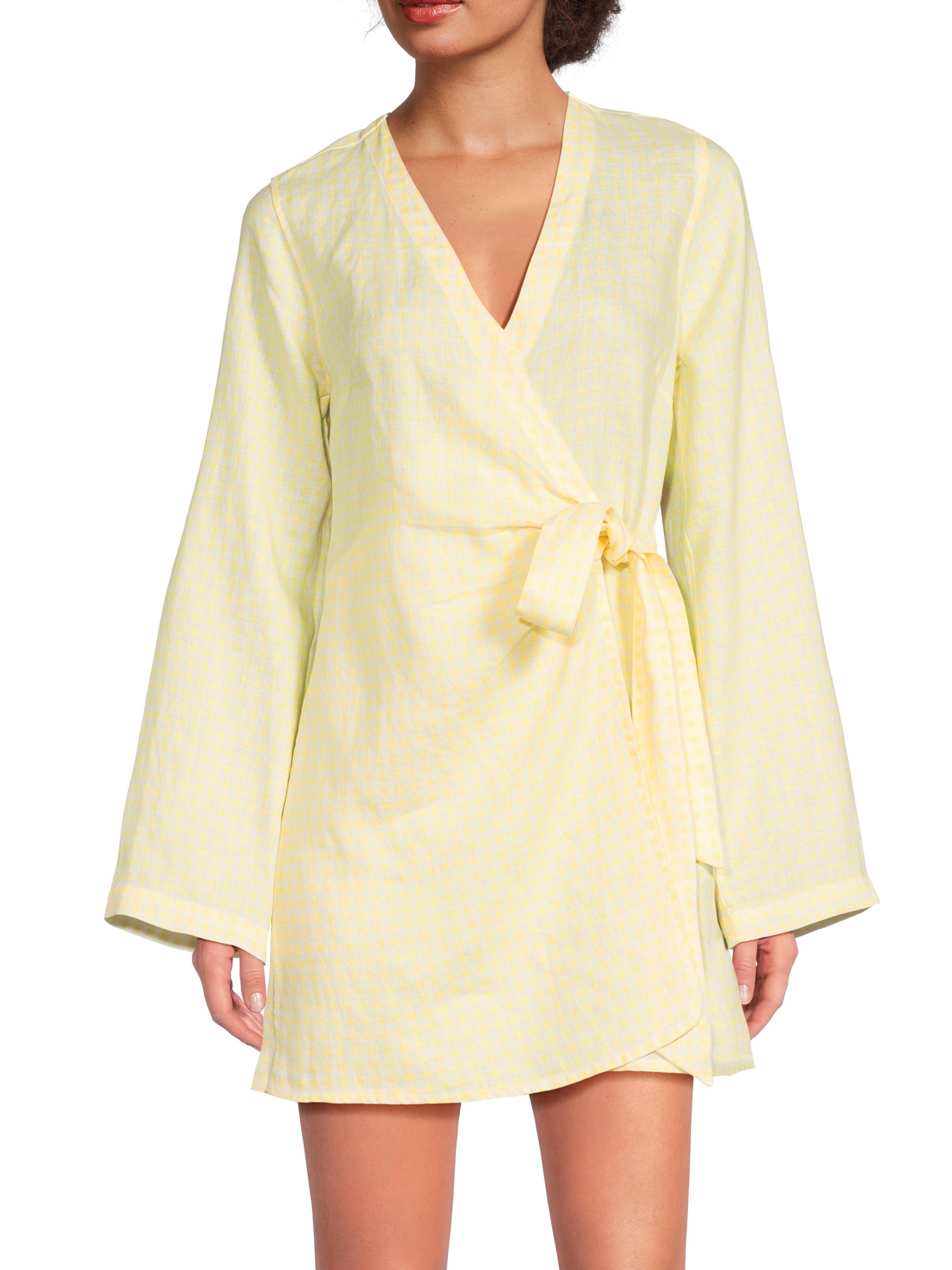 Click here for Saks Fifth Avenue Womens Gingham 100 Linen Wrap Mi... prices