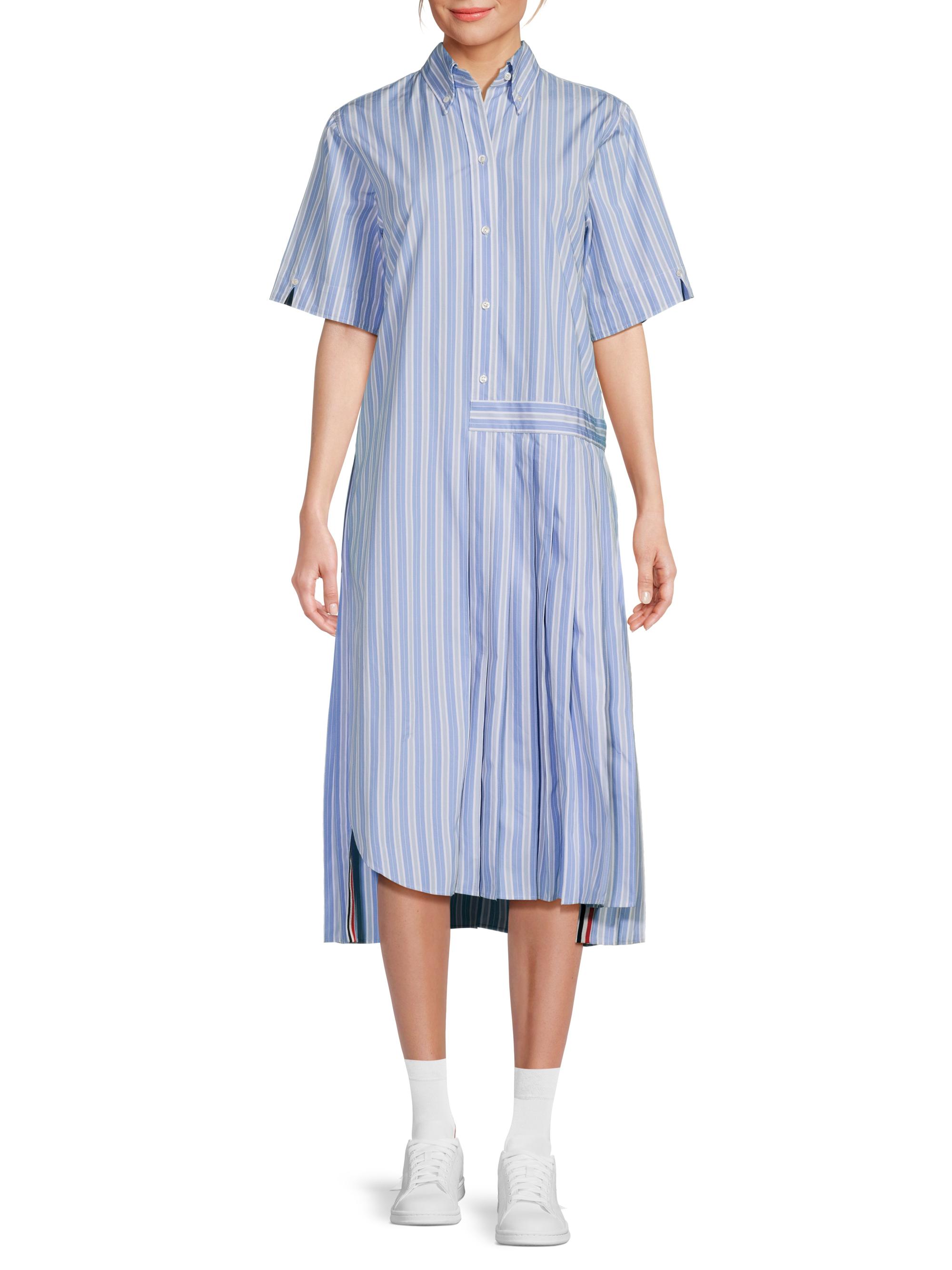 Click here for Thom Browne Womens Striped Asymmetric Midi Shirtdr... prices