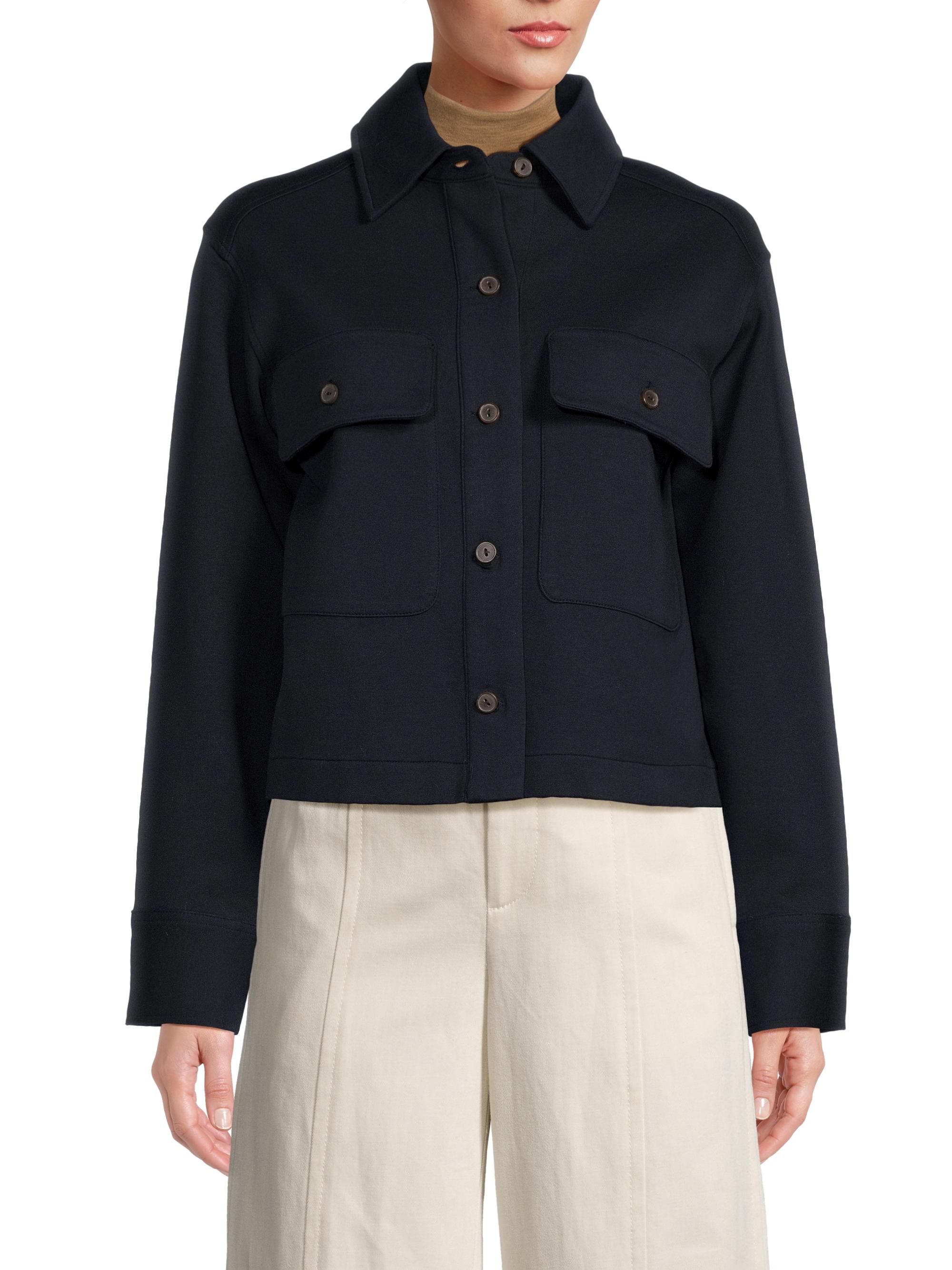 Click here for Vince Womens Cropped Jersey Trucker Jacket - Navy... prices