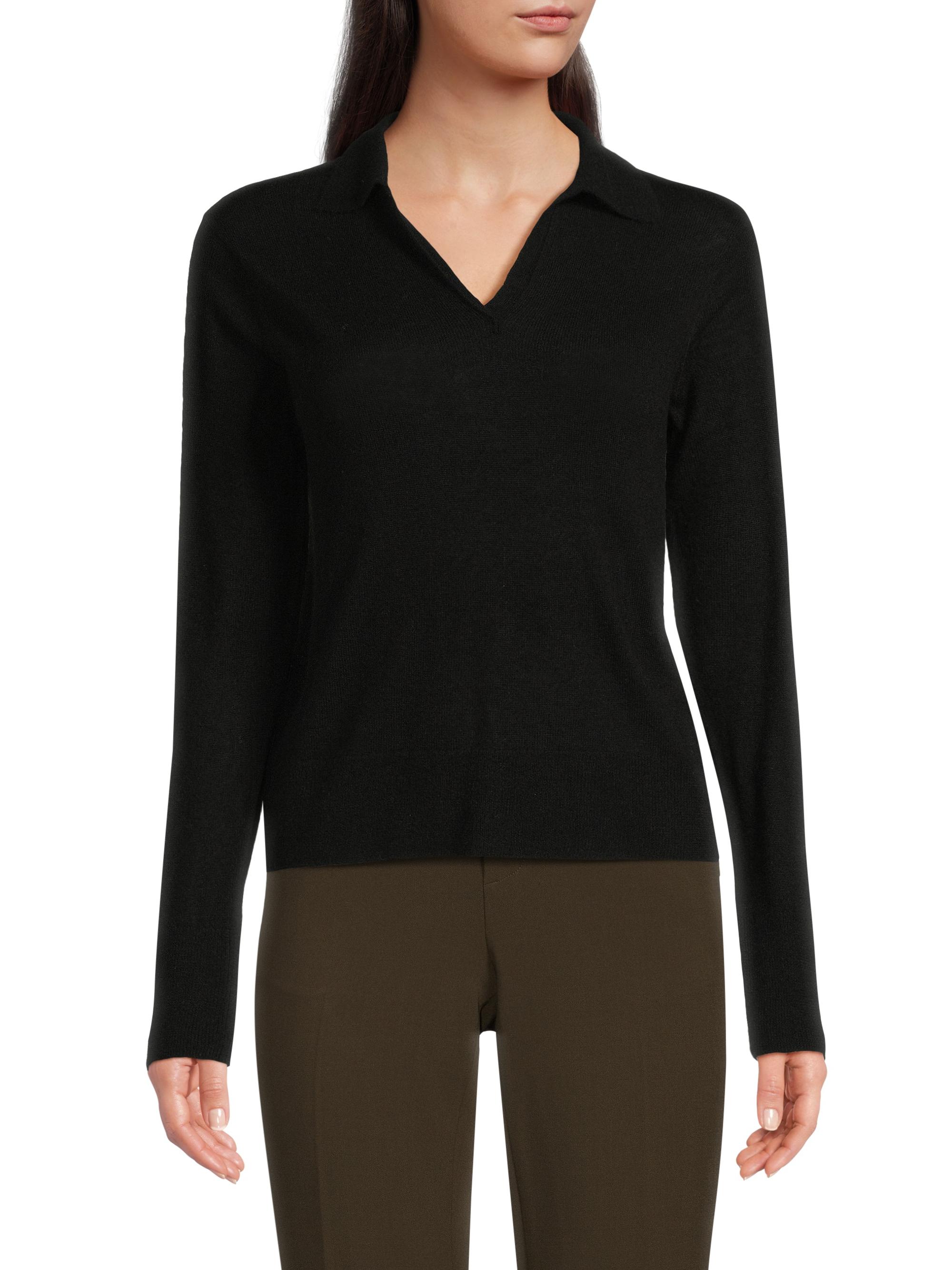 Click here for Vince Womens Merino Wool Blend Polo Sweater - Blac... prices