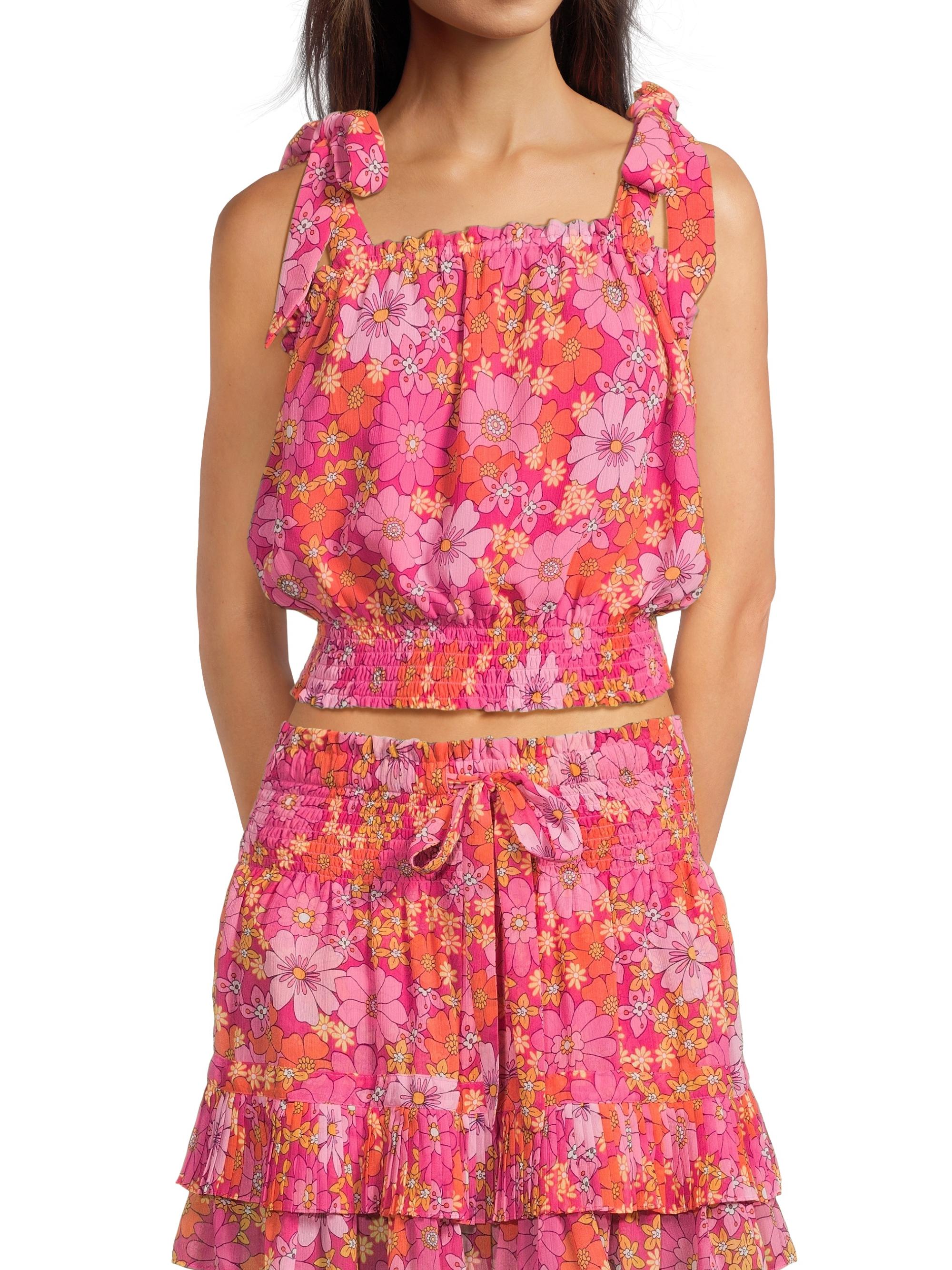 Click here for Ramy Brook Womens Bebe Floral Smocked Top - Bright... prices