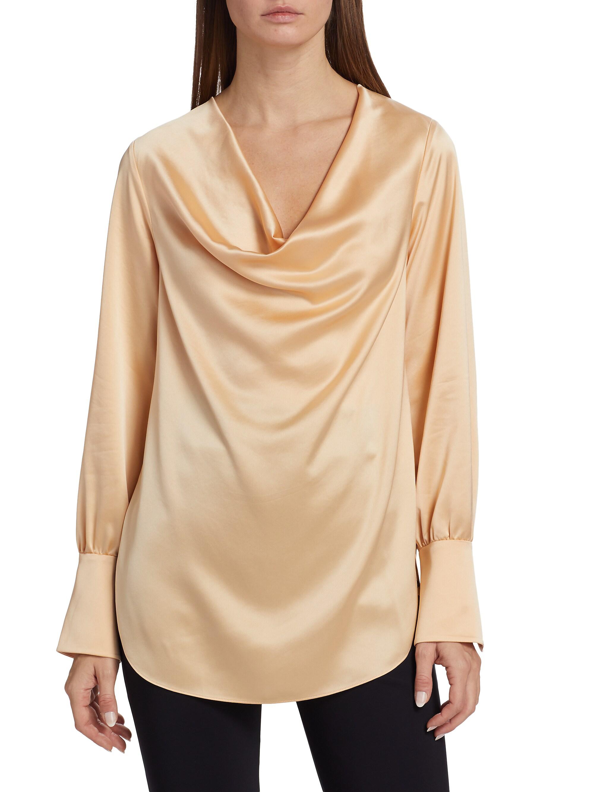 Click here for Halston Womens Luisa Charmeuse Blouse - Champagne... prices