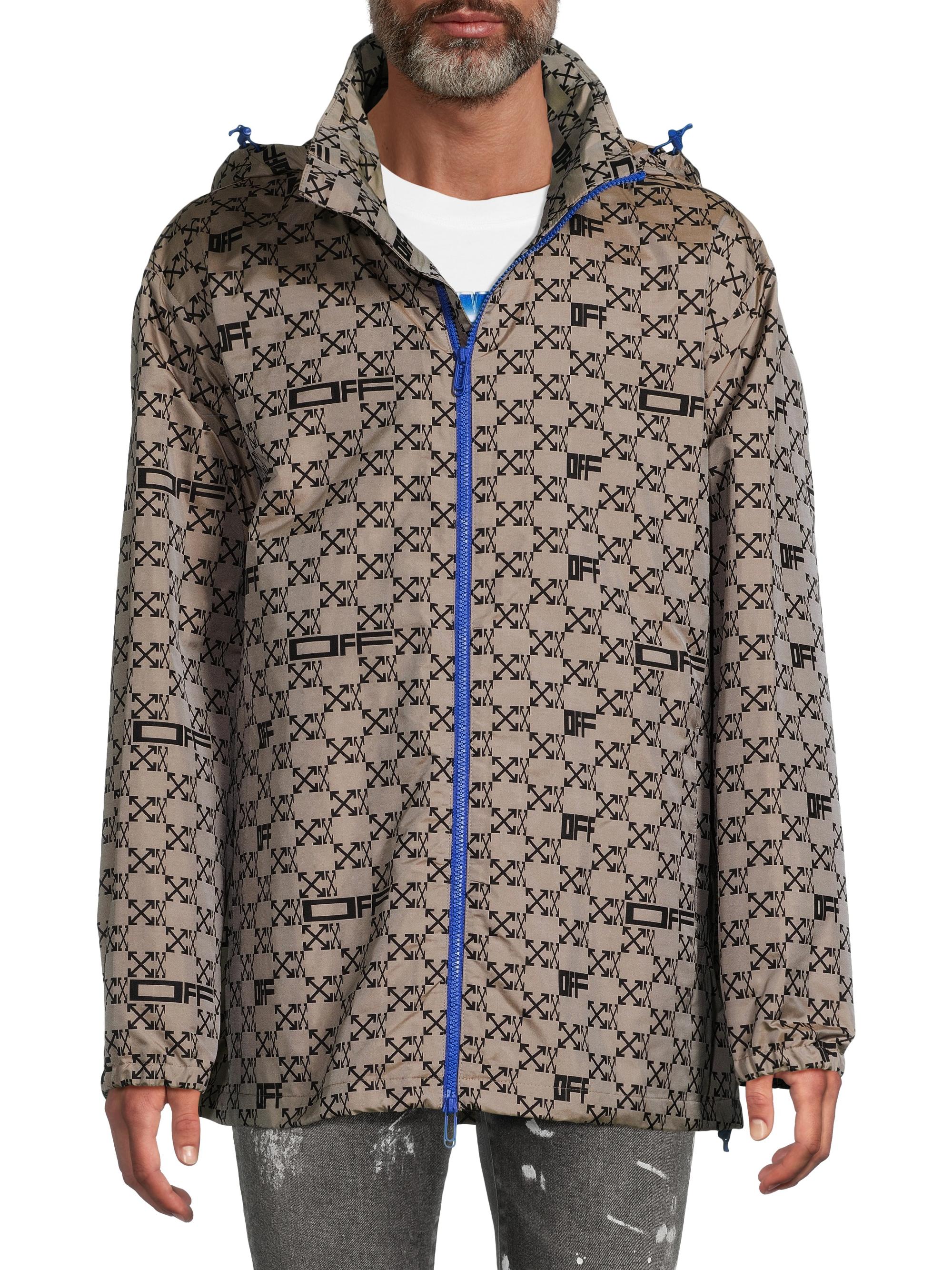 Click here for Off-White Mens Monogram Print Hooded Jacket - Blac... prices