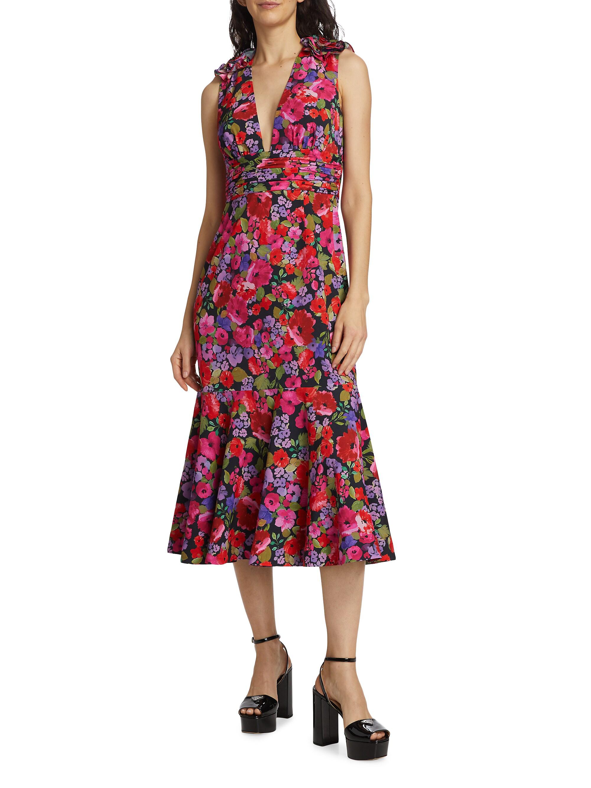 Click here for Amur Womens Sorena Floral Ruched Midi-Dress - Pink... prices