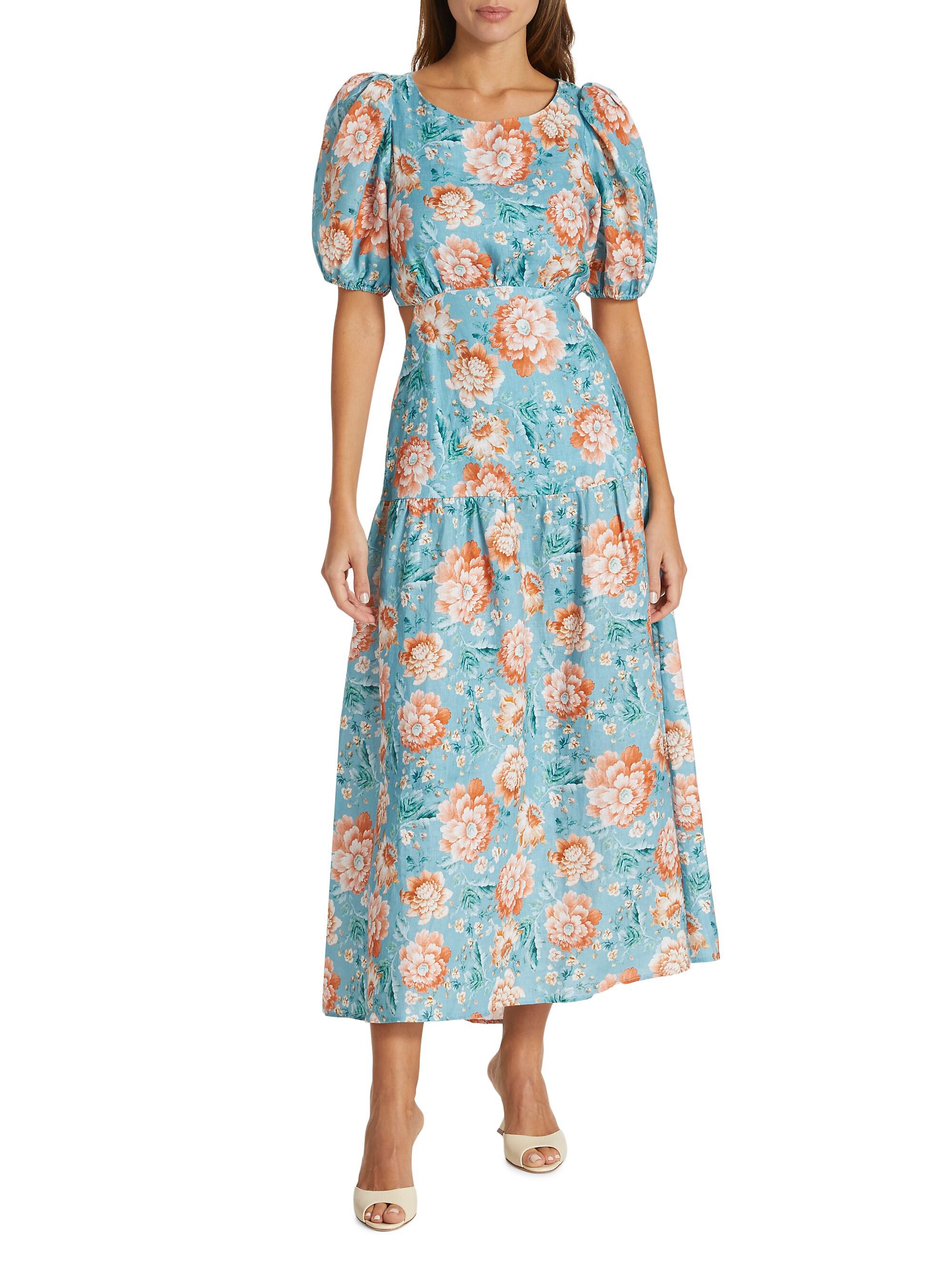 Click here for Kivari Womens Josette Floral Linen Midi-Dress - Bl... prices