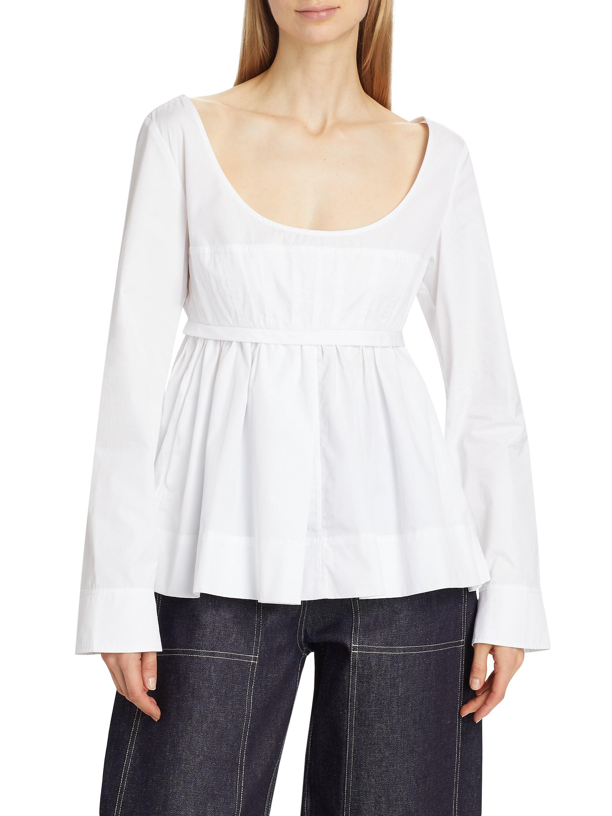 Click here for Womens Long-Sleeve Cotton Corset Top - White - Siz... prices