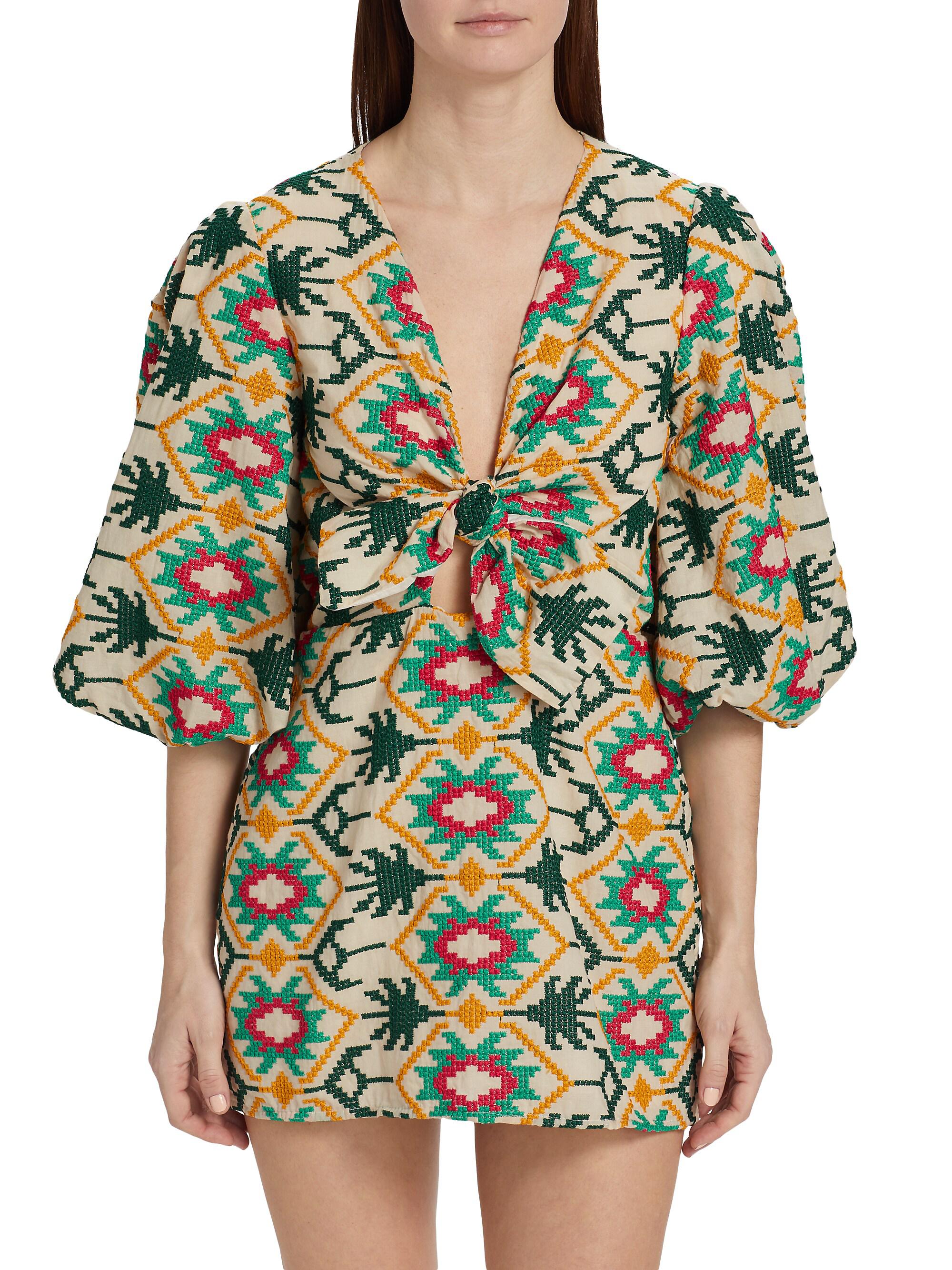 Click here for Johanna Ortiz Womens Abstract Oasis Tie-Front Mini... prices