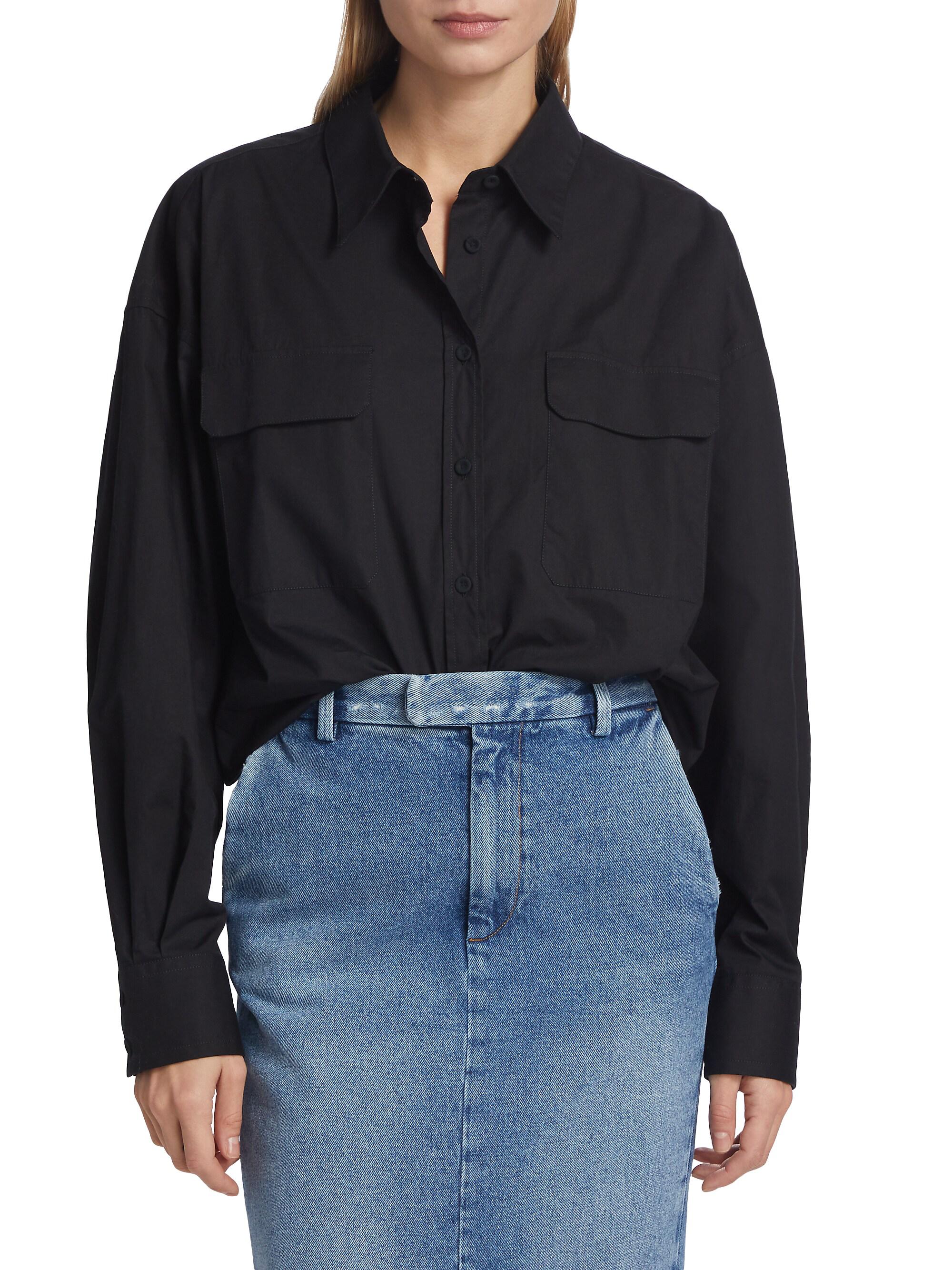 Click here for Armarium Womens Leo Cotton Button-Front Shirt - Bl... prices