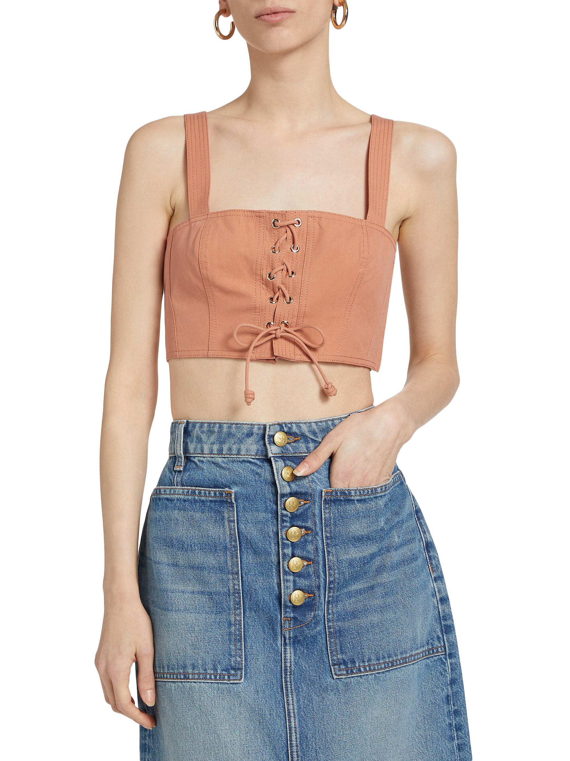 Click here for Ulla Johnson Womens Isla Lace-Up Crop Top - Sedona... prices