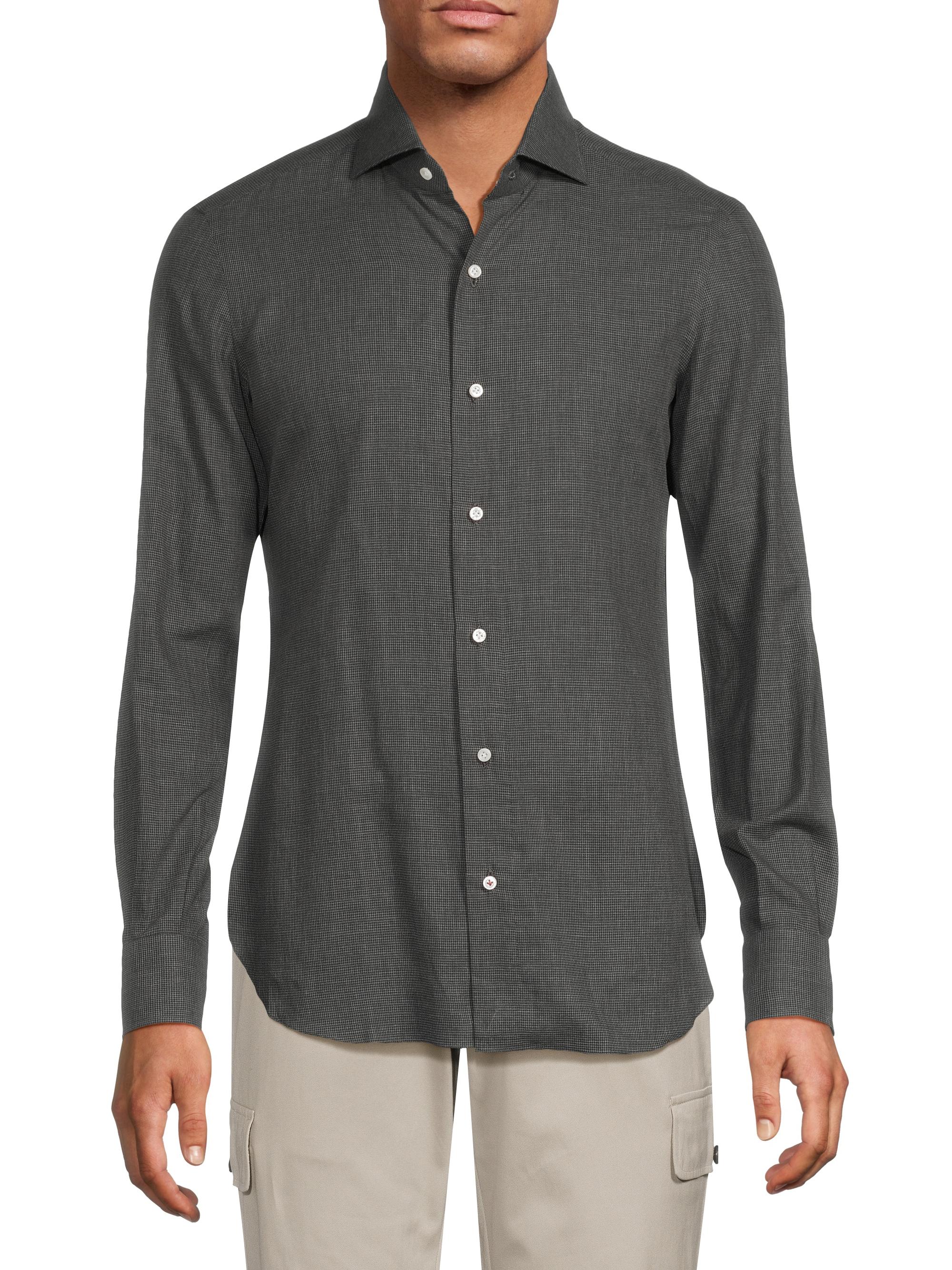 Click here for Isaia Mens Hudson Cotton Shirt - Black Grey prices