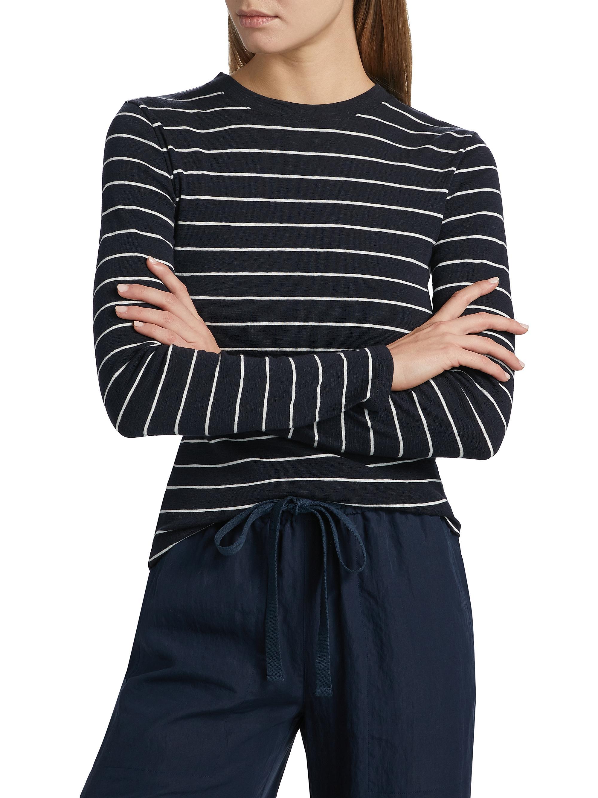 Click here for Vince Womens Striped Cotton-Blend Crewneck Long-Sl... prices