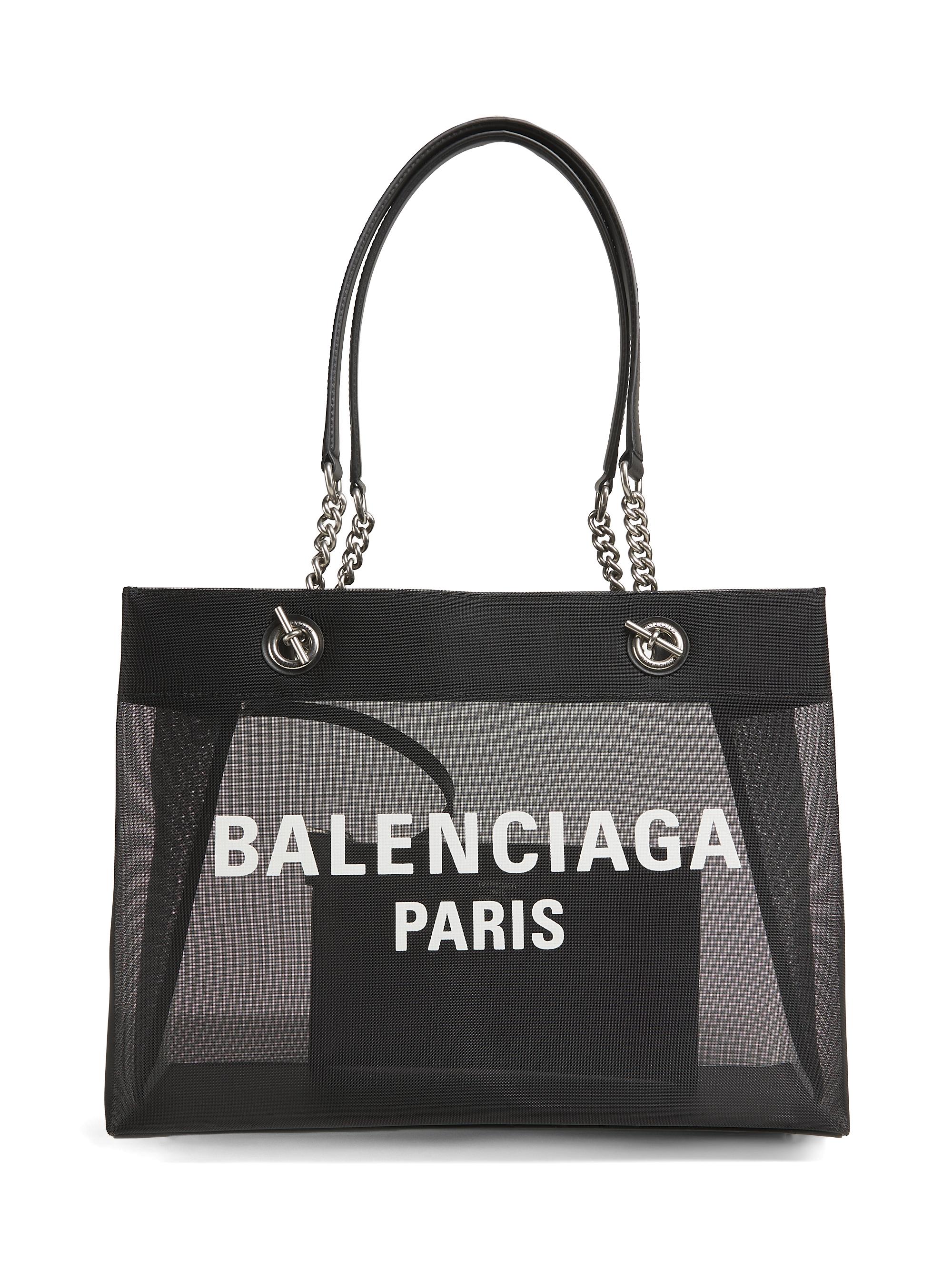 Click here for Balenciaga Womens Duty Free Logo Mesh Tote Bag - B... prices