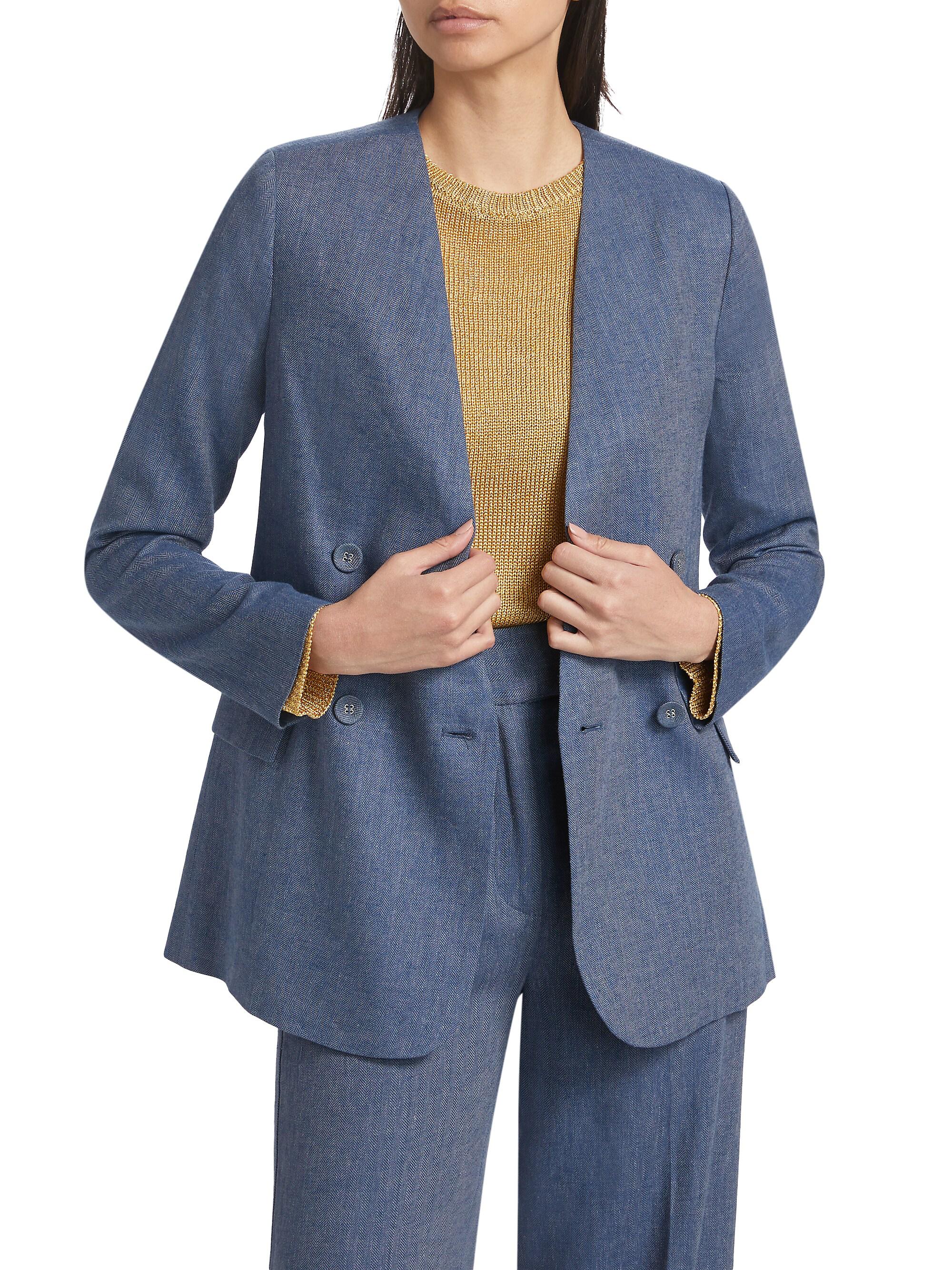 Click here for If Only Studio Womens Linen-Blend Double-Breasted... prices