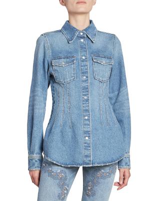 Chloé Denim Snap-Front Blouse on SALE | Saks OFF 5TH