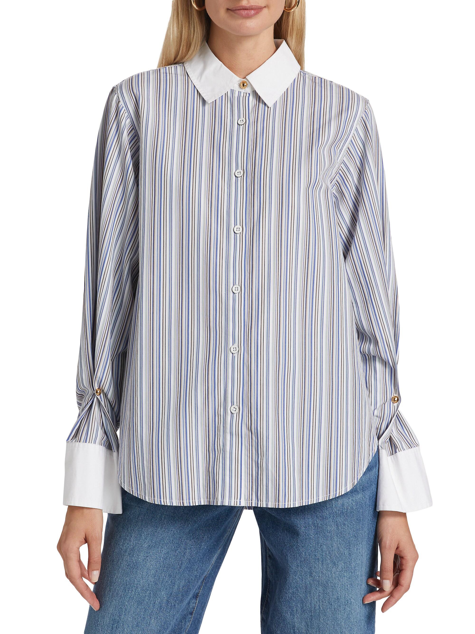 Click here for Derek Lam 10 Crosby Womens Wesley Striped Linen-Bl... prices