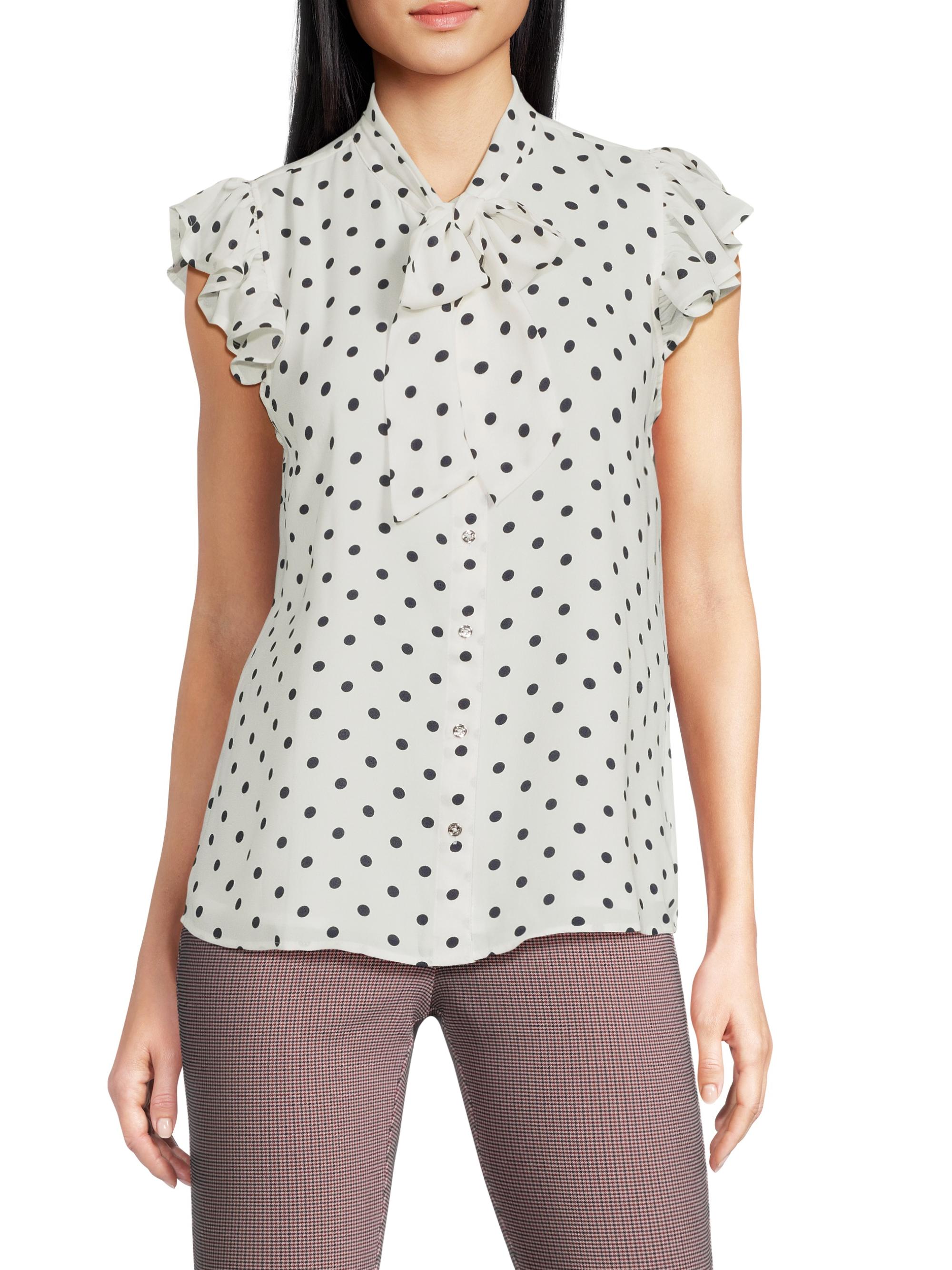 Tommy Hilfiger Womens Ruffle-Sleeve Bow Blouse - Ivry/midnight