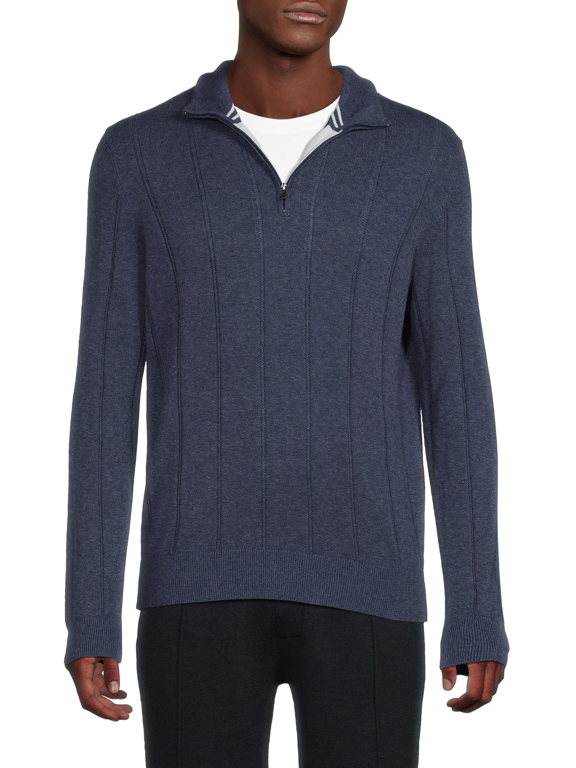 Click here for Bruno Magli Mens Textured Striped Quarter Zip Pull... prices