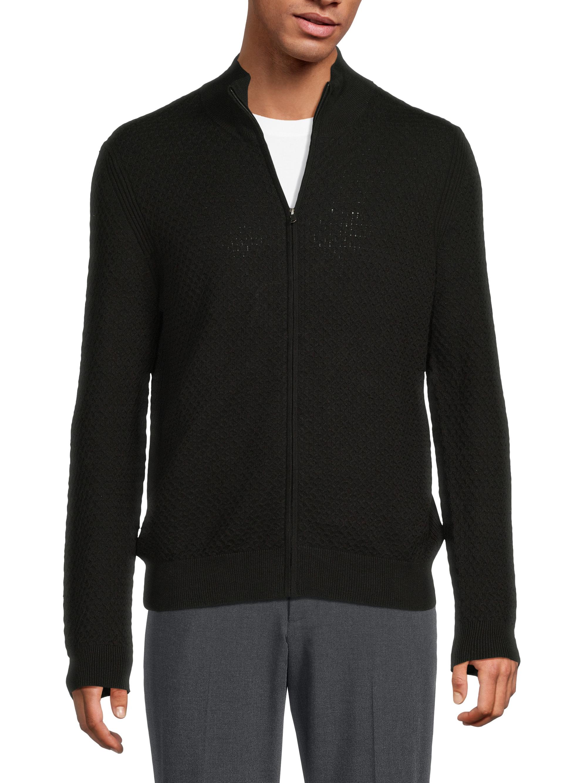 Click here for Bruno Magli Mens Cable-Knit Jacket - Black - Size... prices