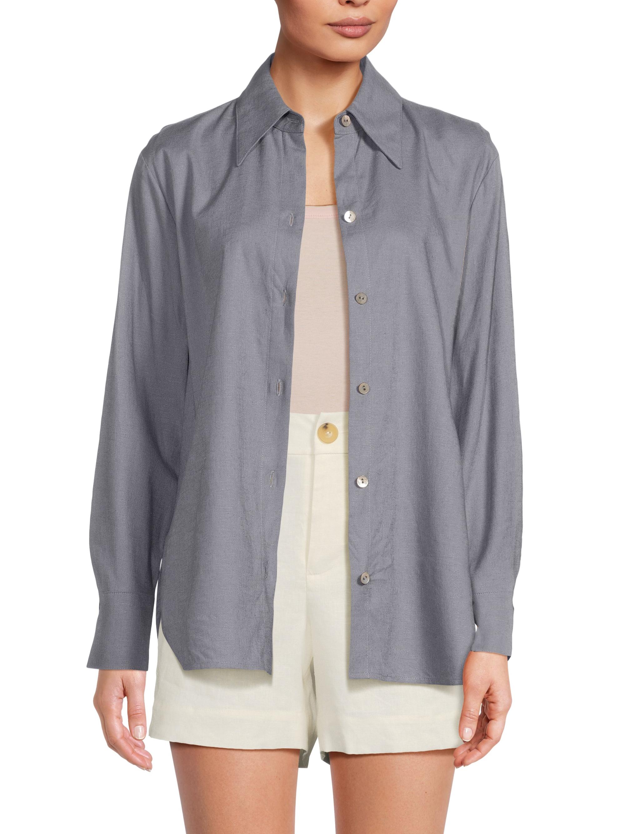 Click here for Vince Womens Linen-Blend Relaxed Shirt - Iris Wate... prices