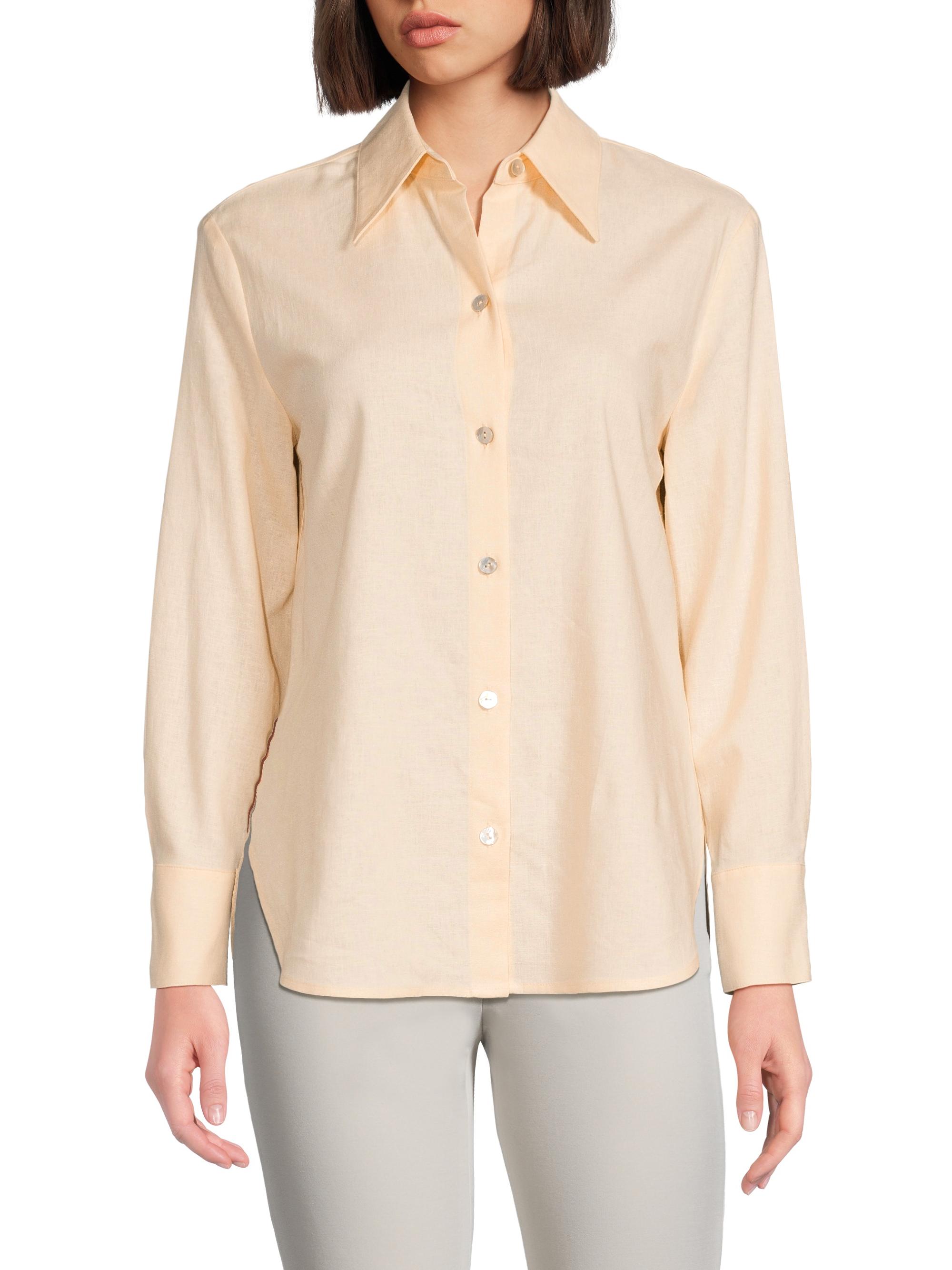 Click here for Vince Womens Linen-Blend Relaxed Shirt - Petal Pea... prices