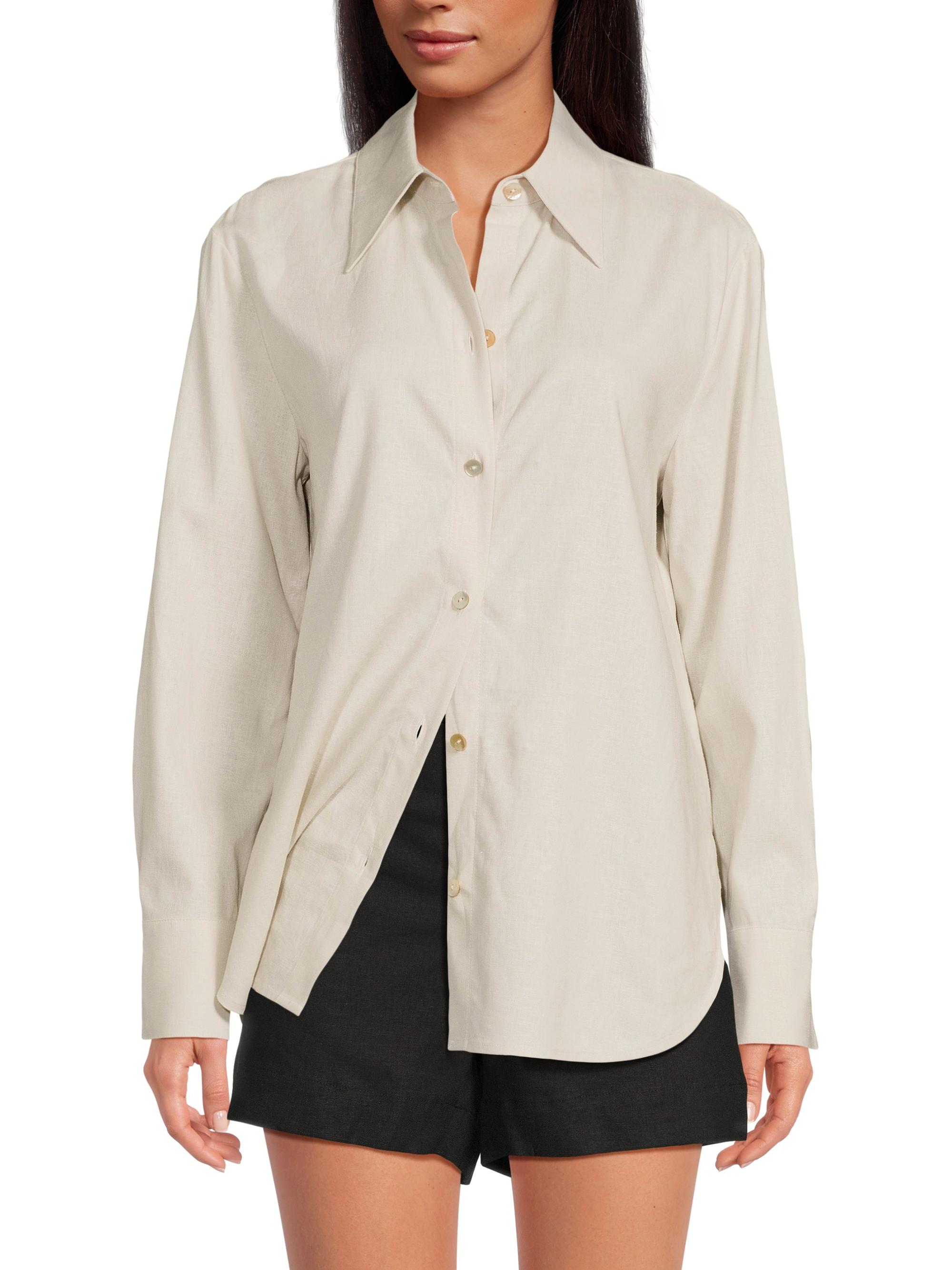 Click here for Vince Womens Linen-Blend Relaxed Shirt - Salt Glas... prices