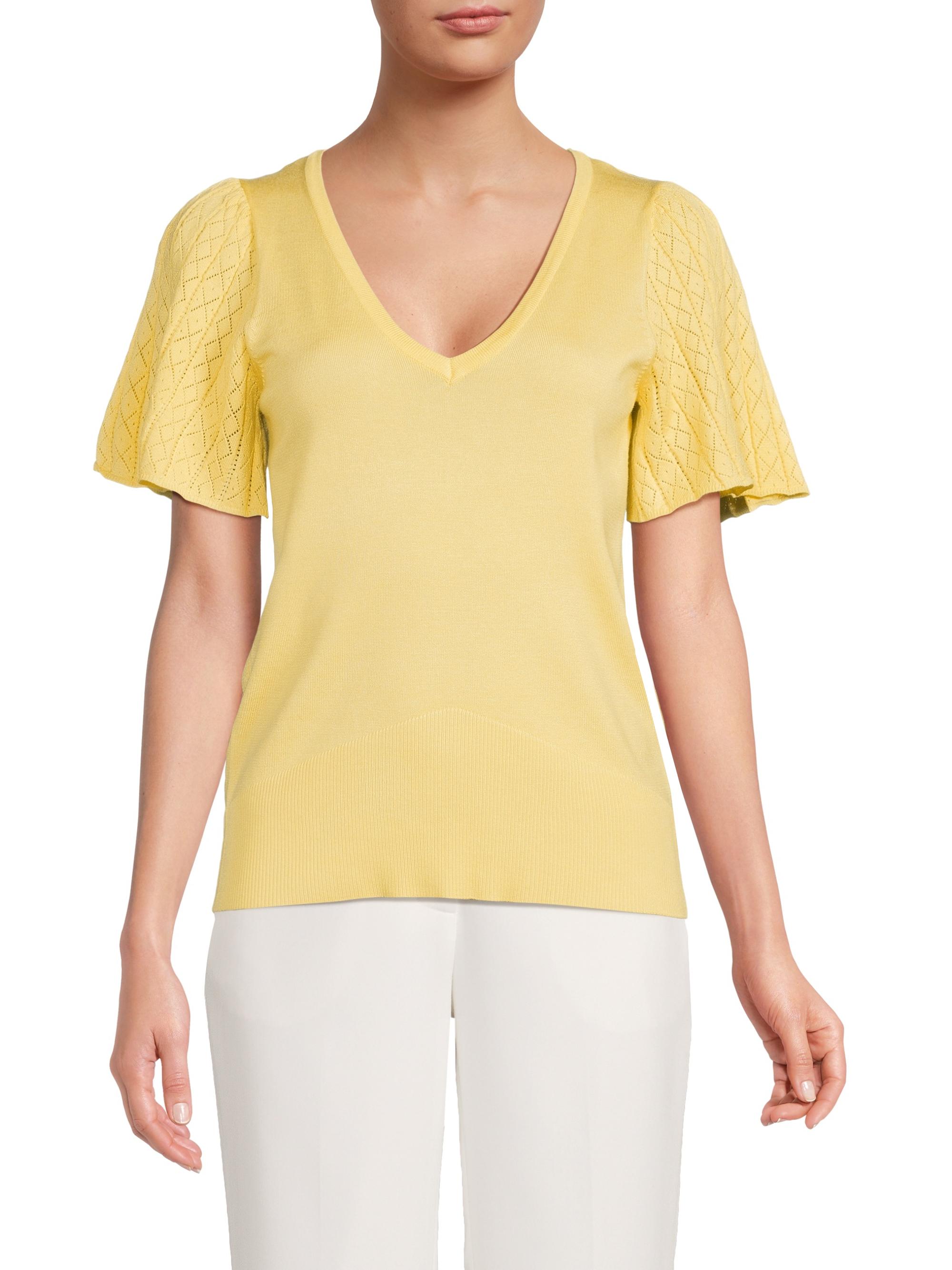 Click here for T Tahari Womens Flutter-Sleeve V-Neck Sweater Top... prices