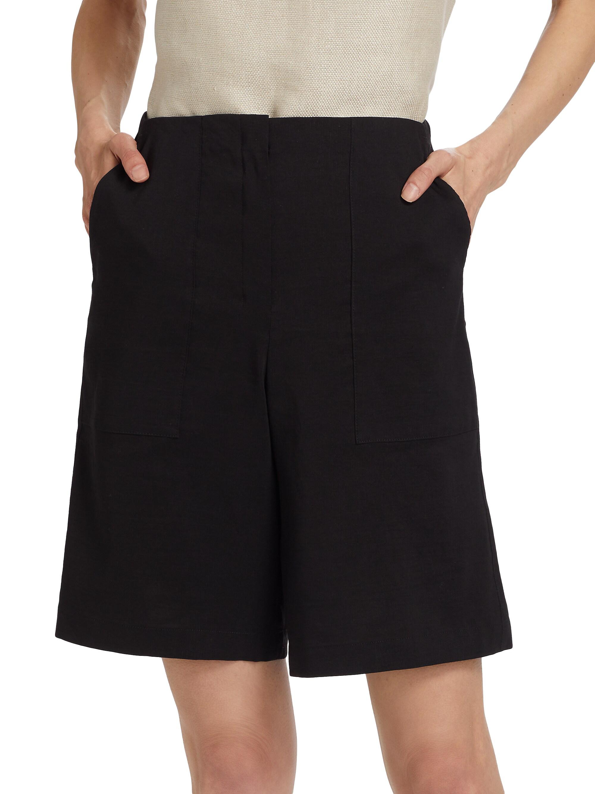Click here for Theory Womens Utilitarian Linen-Blend Shorts - Bla... prices