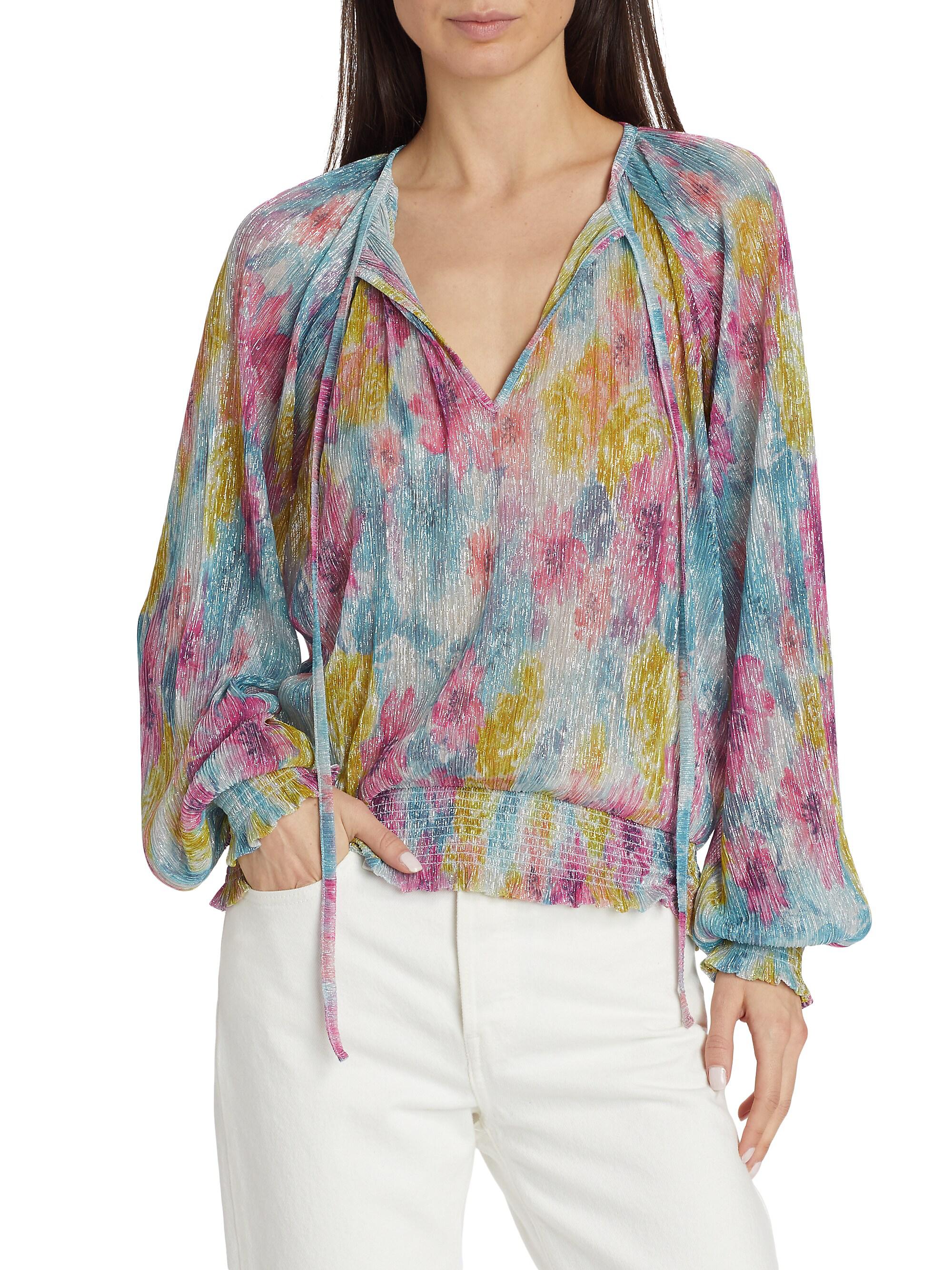 Click here for Ramy Brook Womens Hawkins Watercolor Blouse - Lime... prices