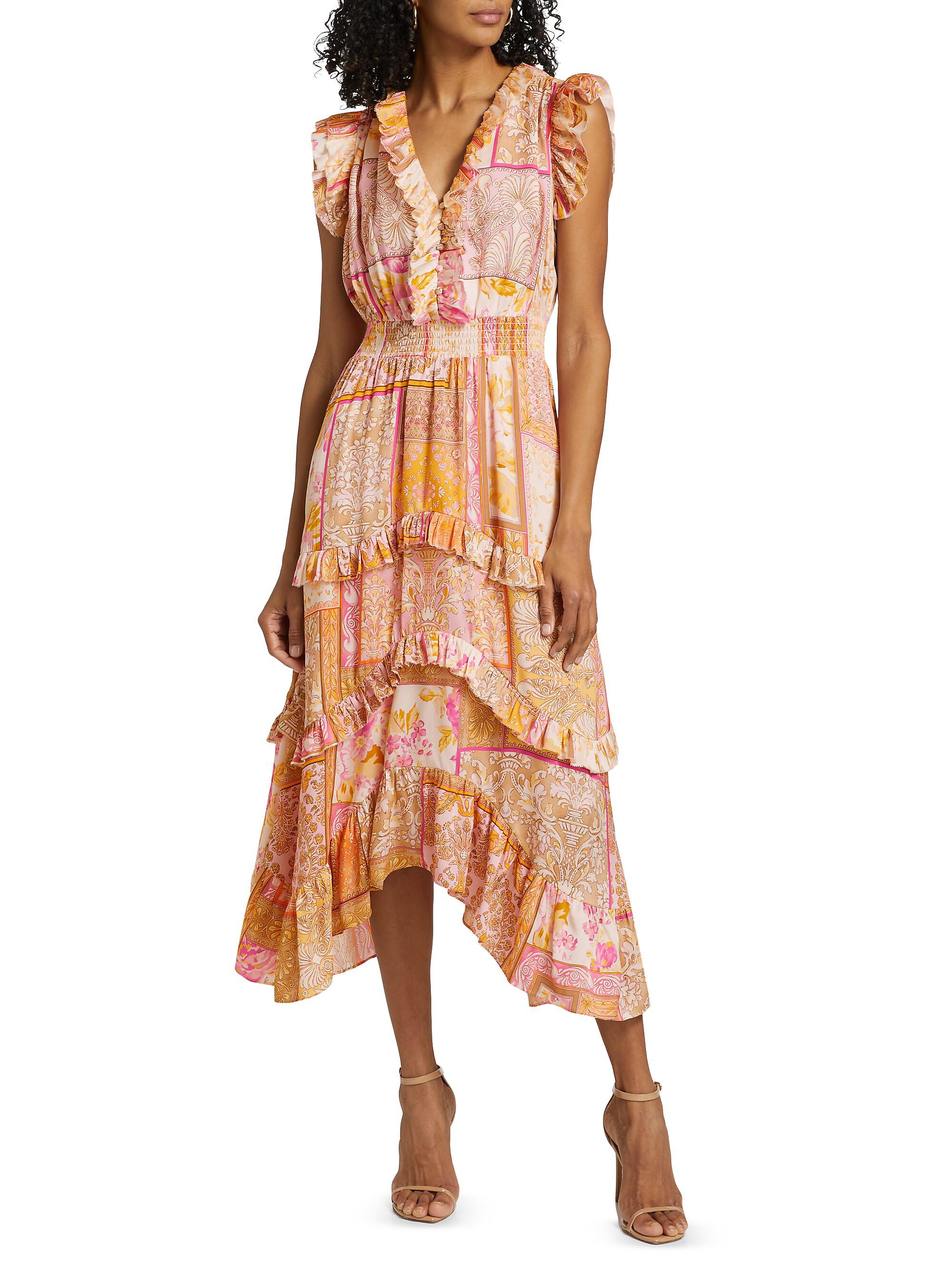 Click here for Elie Tahari Womens The Layla Printed Ruffle-Trim M... prices