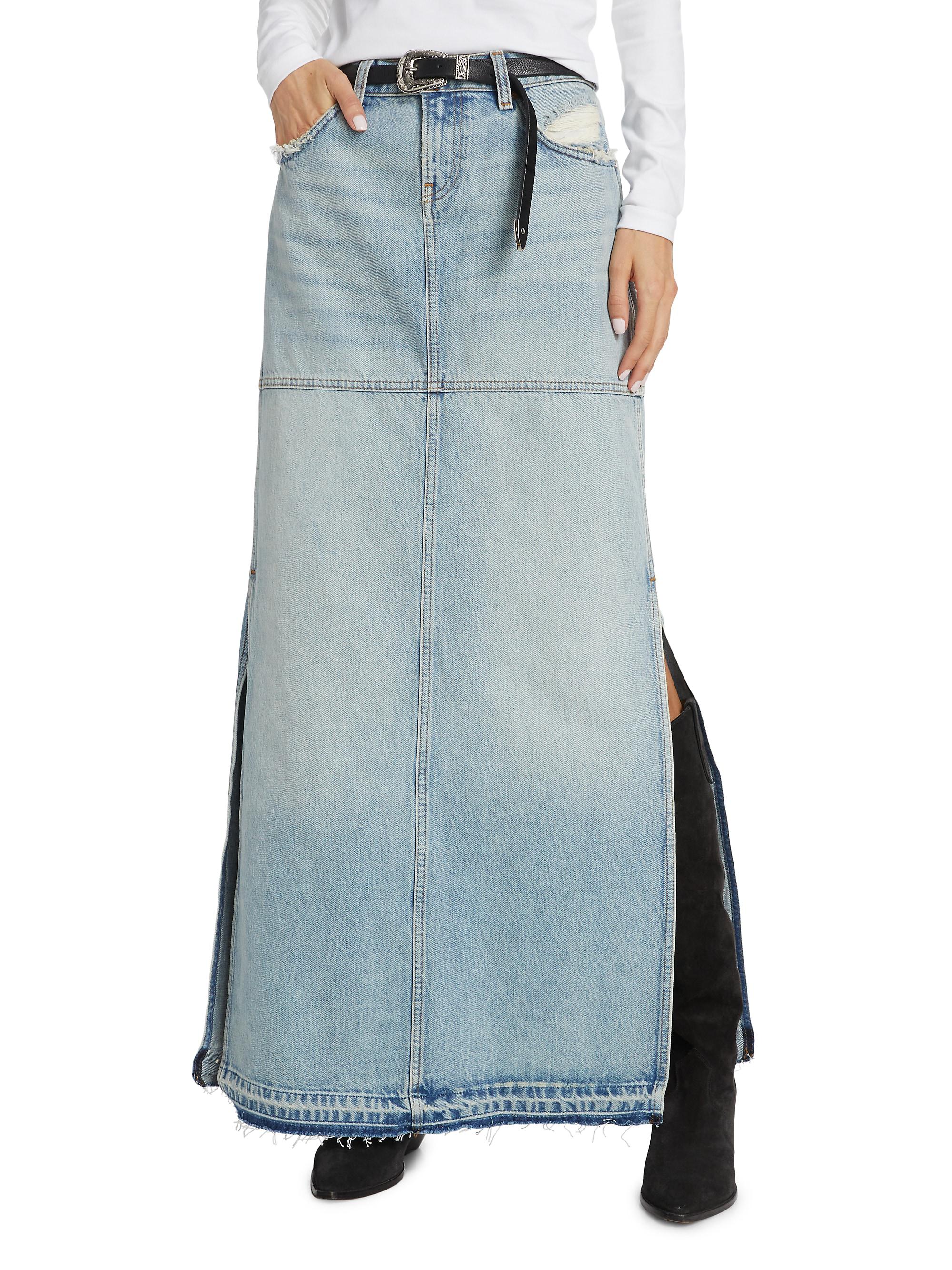 Click here for Re/Done Womens Distressed A-Line Denim Skirt - Rip... prices
