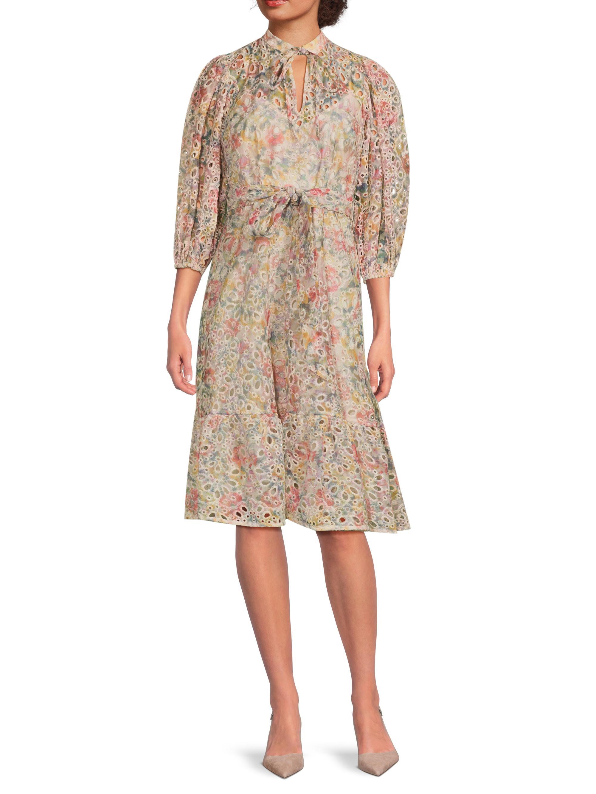 Click here for Mikael Aghal Womens Tie-Dye Eyelet Embroidery Dres... prices