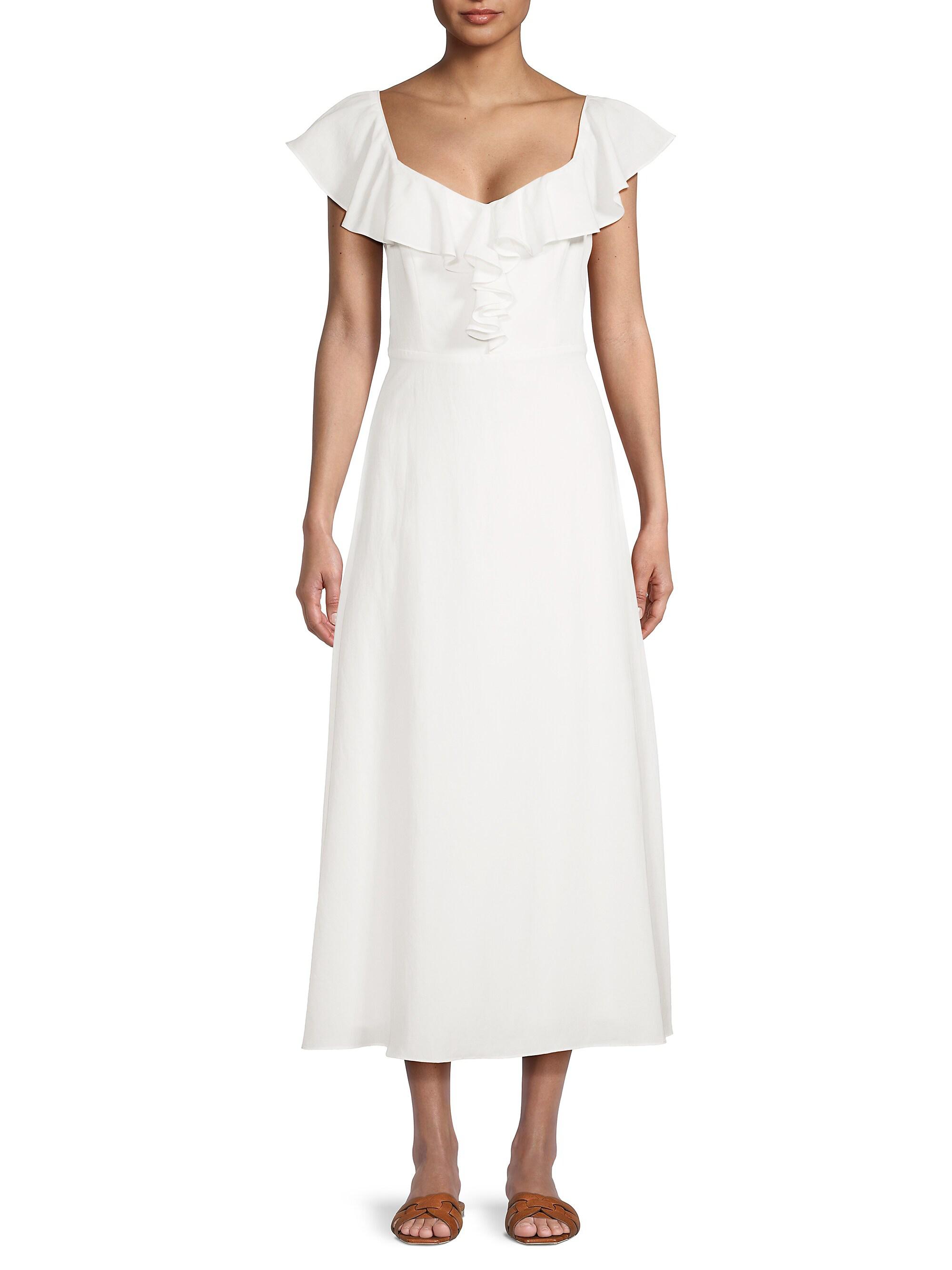 Click here for Kobi Halperin Womens Mona Ruffled Midi-Dress - Whi... prices