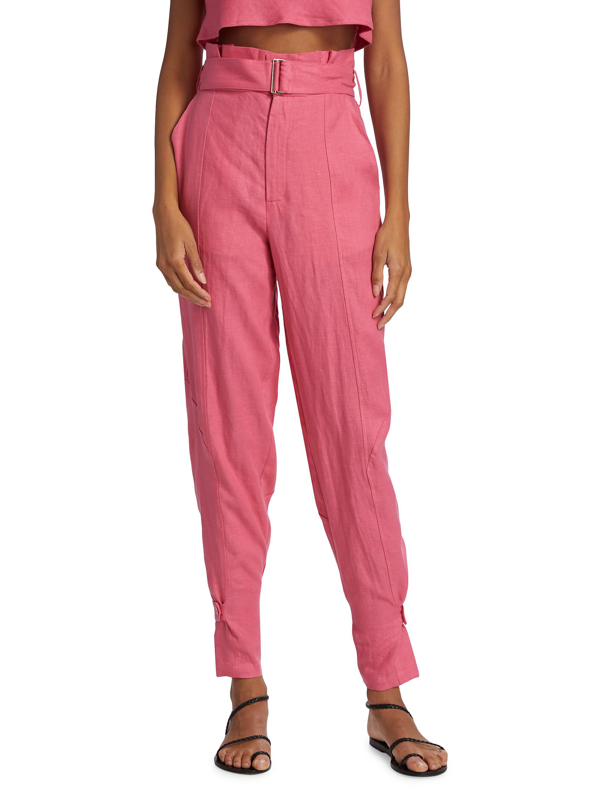 Click here for Hevron Womens Leona Belted Linen Pants - Bubblegum... prices