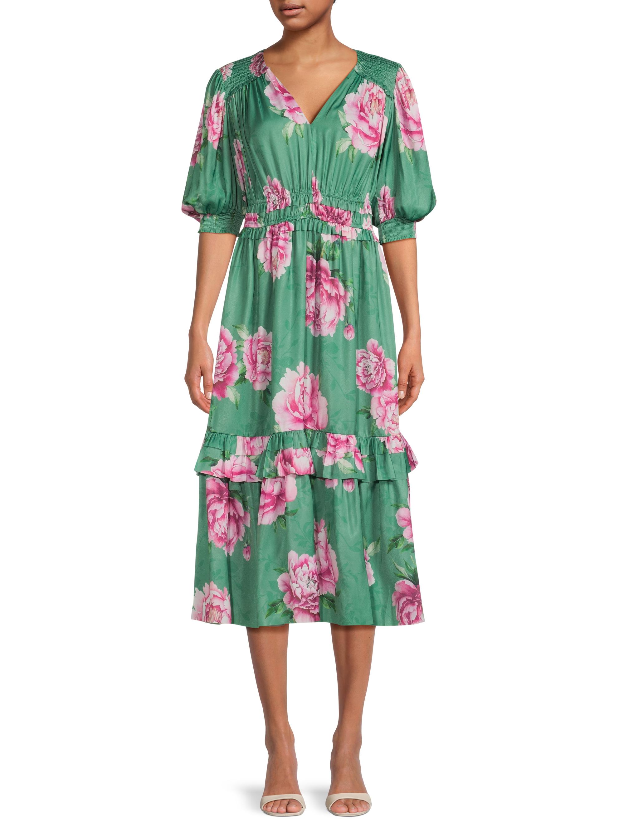 Click here for T Tahari Womens Floral Blouson Sleeve Midi-Dress -... prices